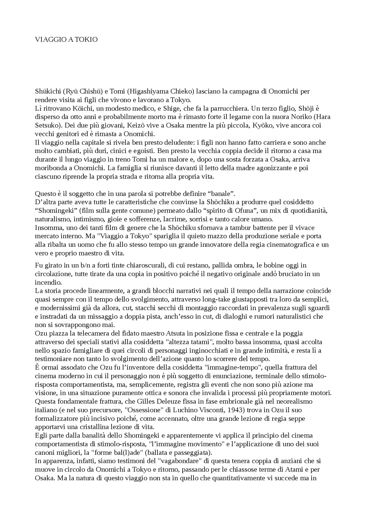 VIAGGIO A TOKYO - ANALISI - Docsity