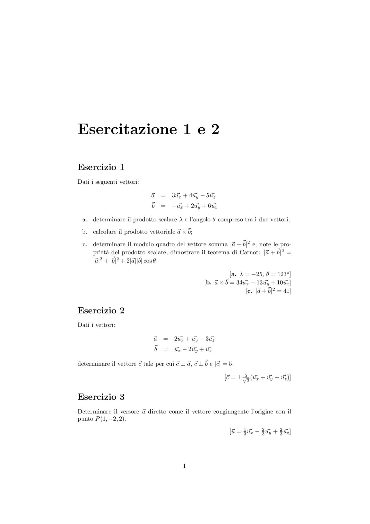 Esercizi Fisica Calcolo Vettoriale Docsity
