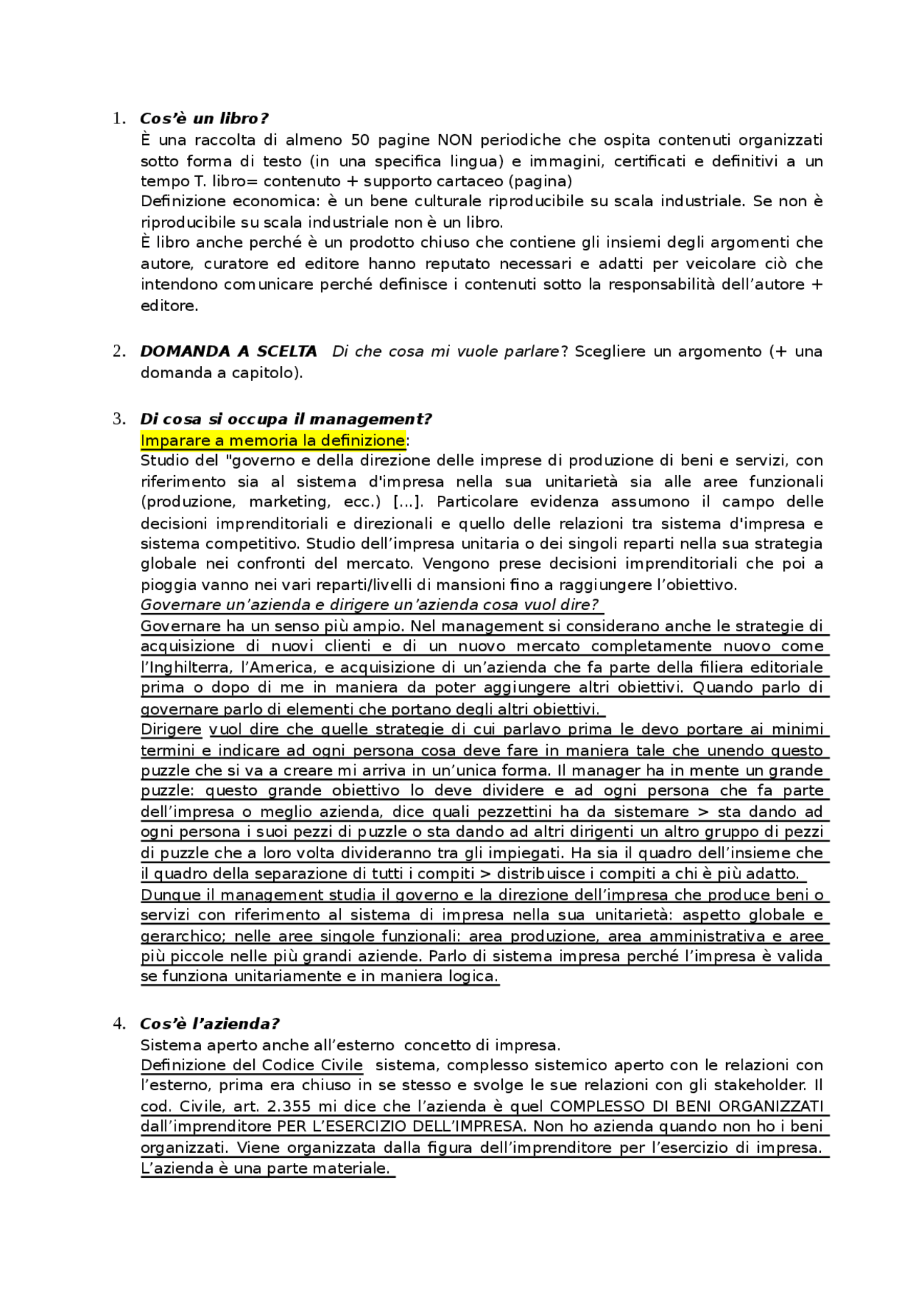 Domande Management per l'Editoria - Docsity