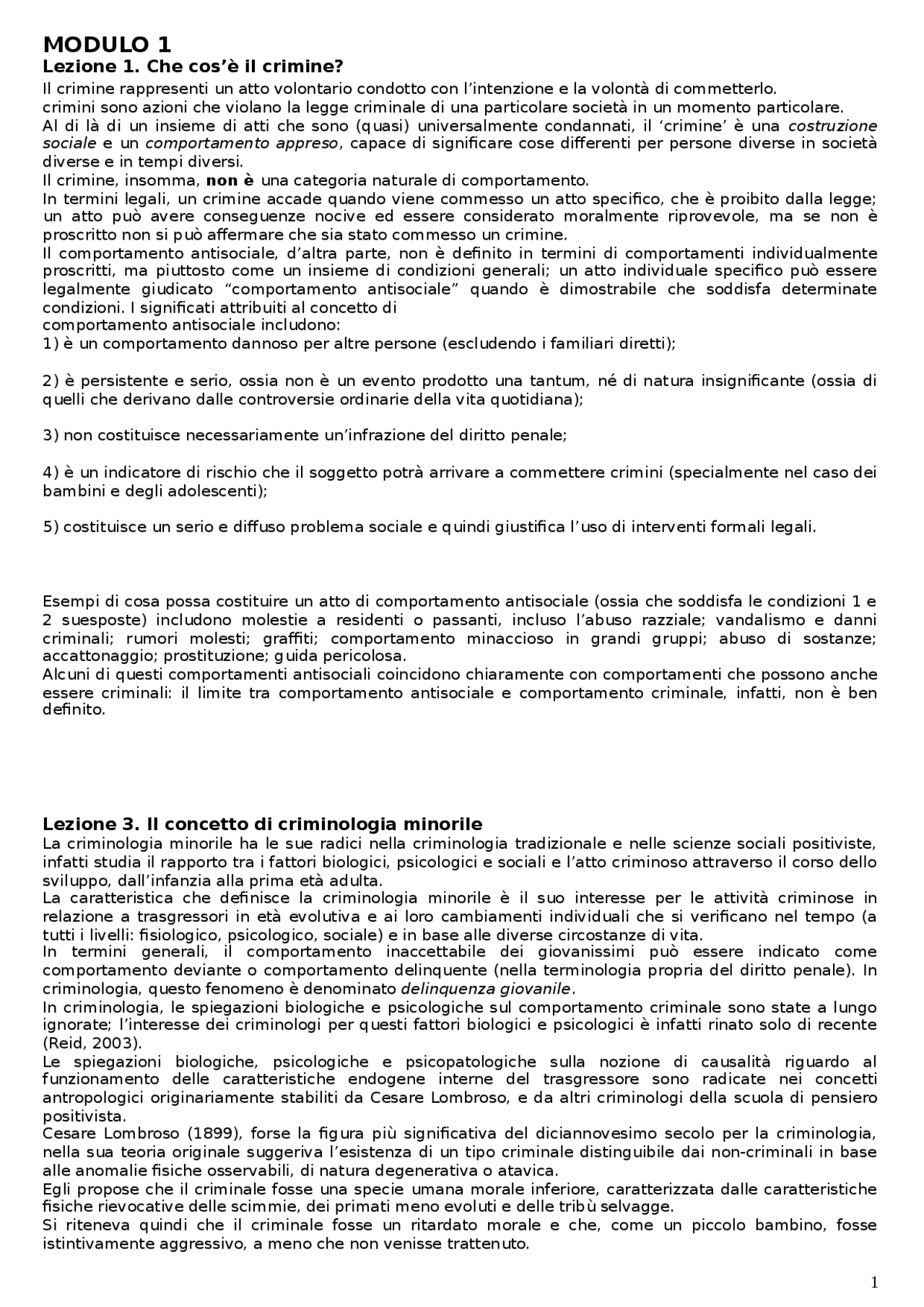 Criminologia Minorile Docsity