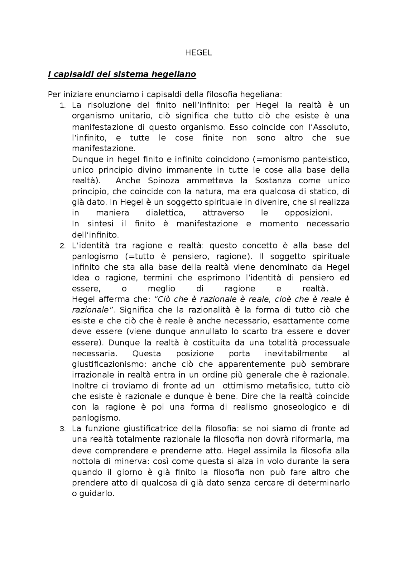Appunti Riassuntivi Completi Su Hegel Docsity