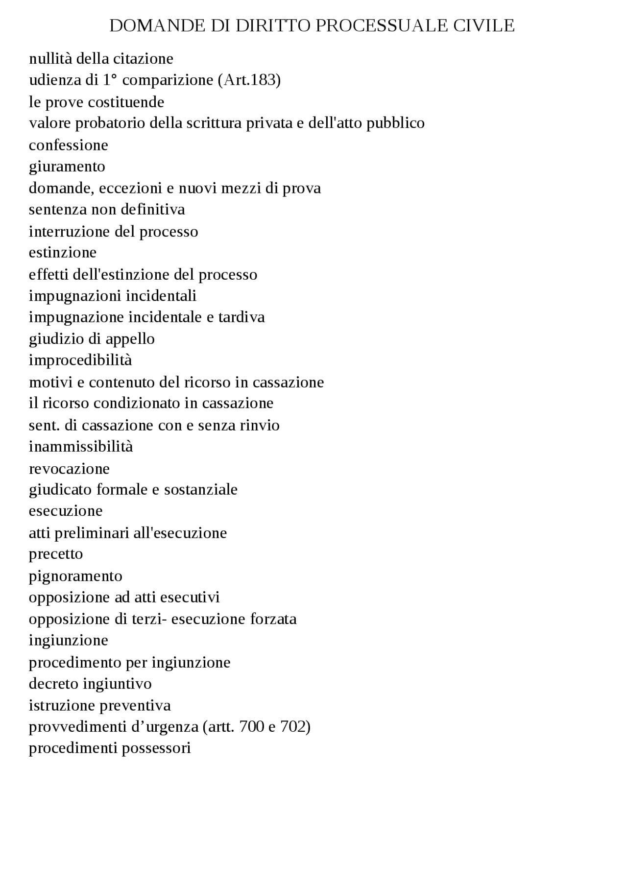 Diritto Processuale Civile Docsity