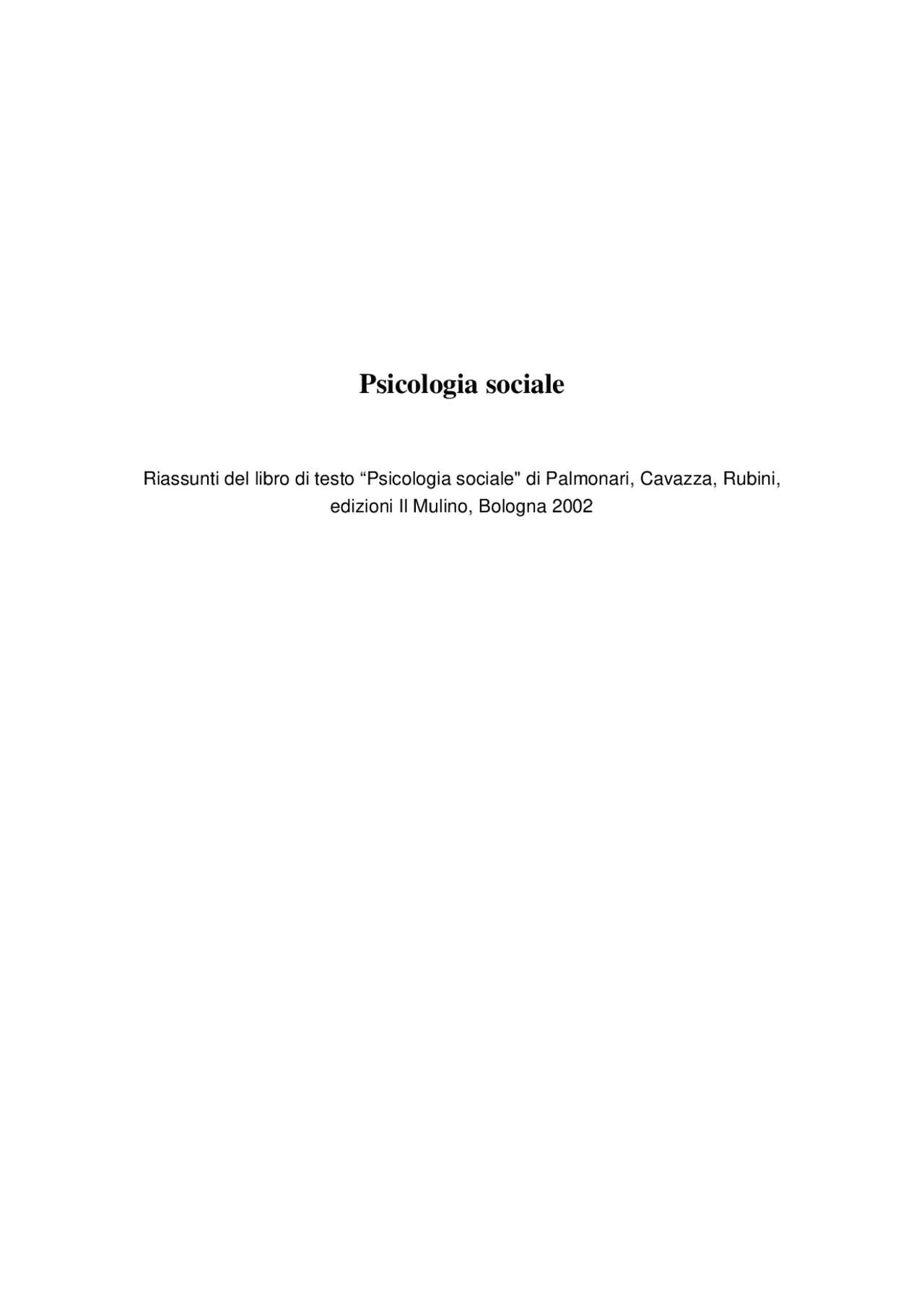 Psicologia Sociale Di Palmonari Cavazza Rubini Docsity