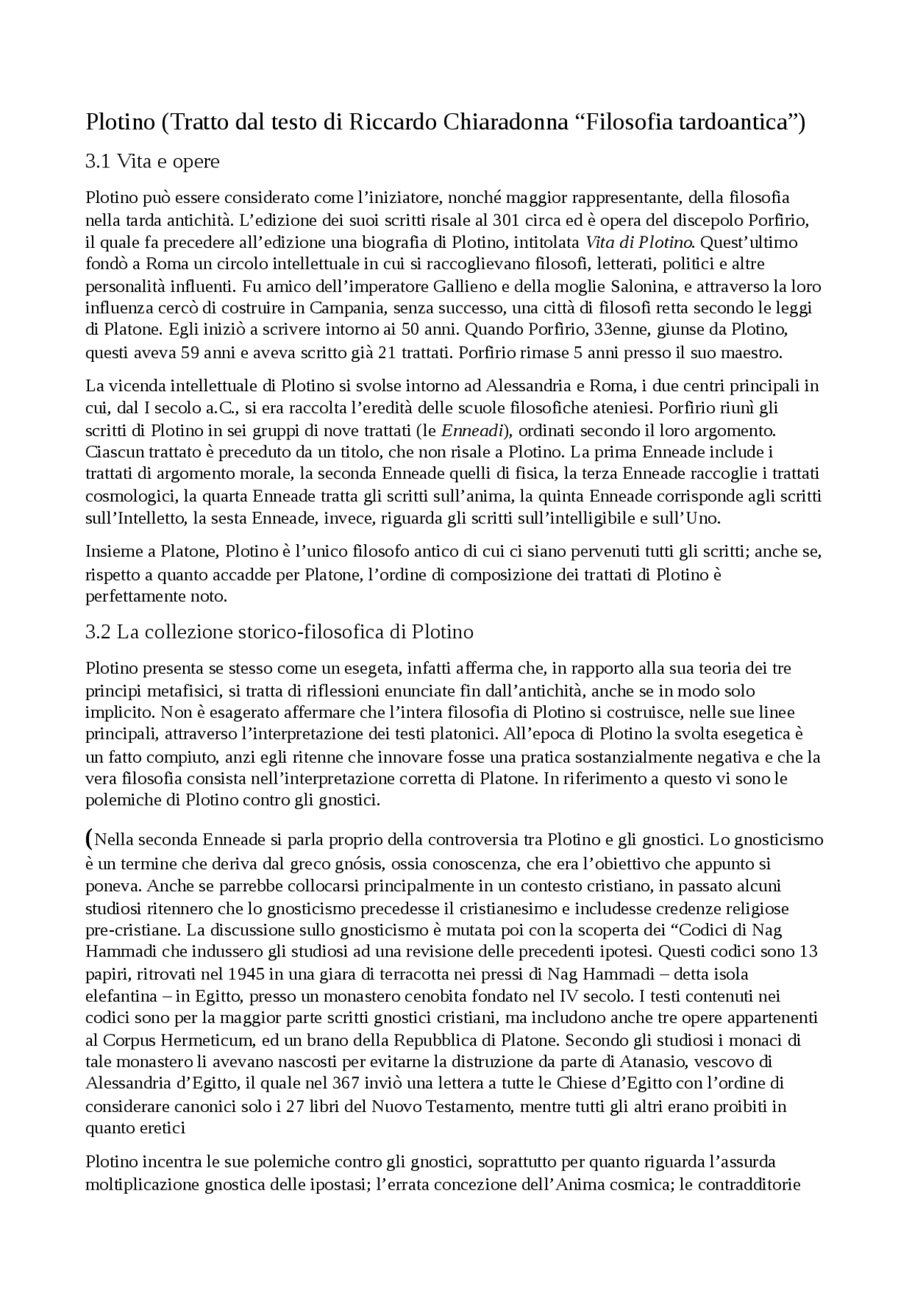 La filosofia di Plotino - Docsity