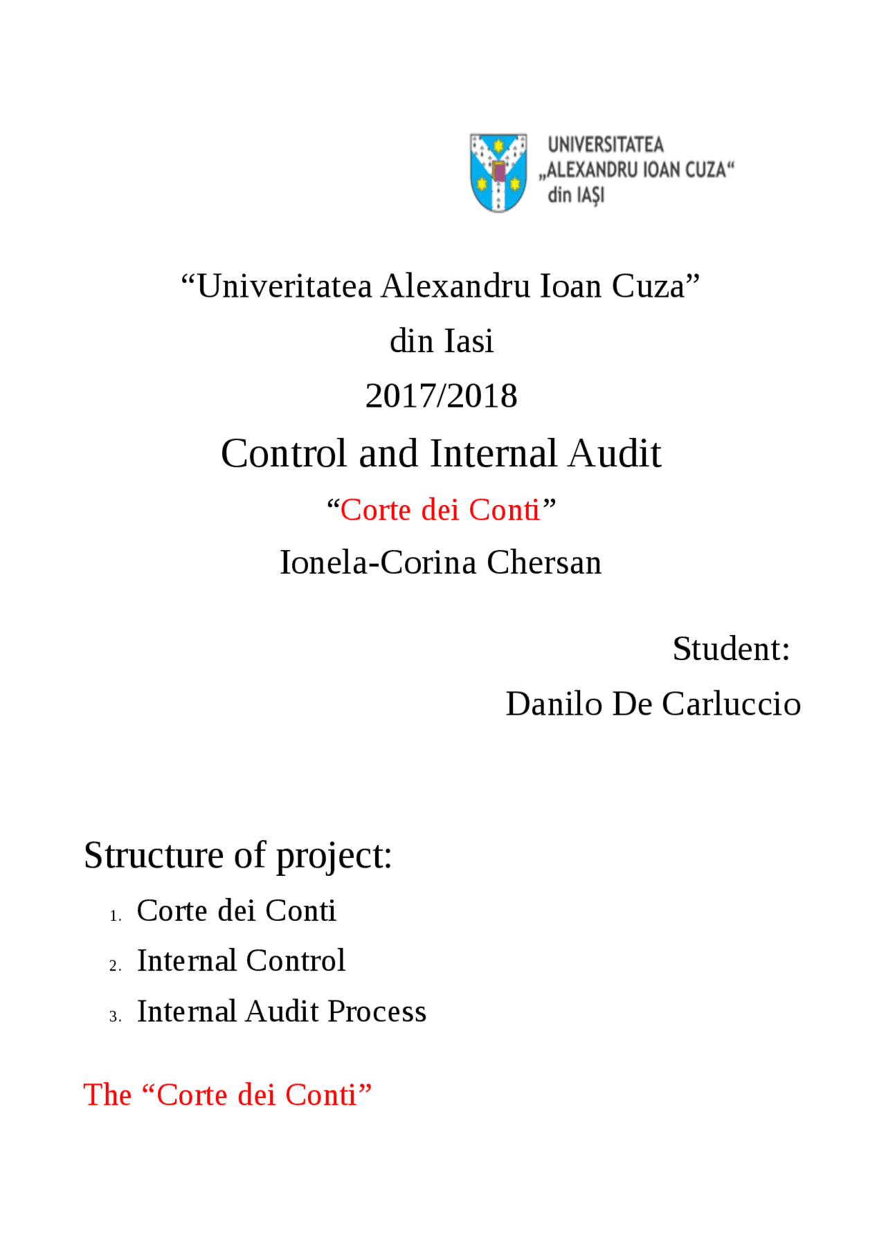 Control And Internal Audit Corte Dei Conti Docsity
