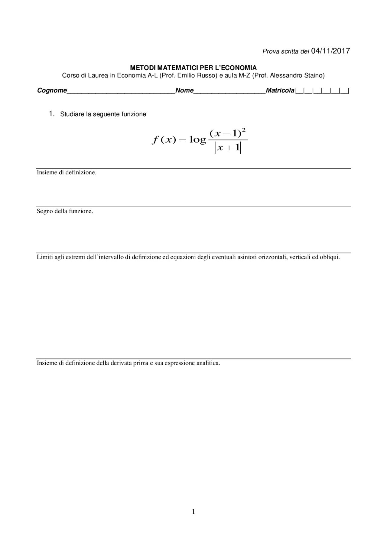 Prova Esame Matematica Docsity
