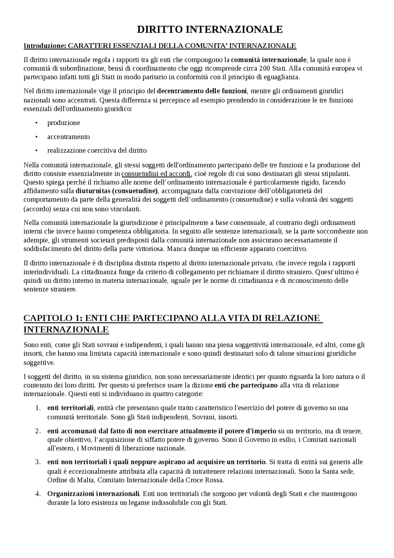 ESAME DIRITTO INTERNAZIONALE - Docsity