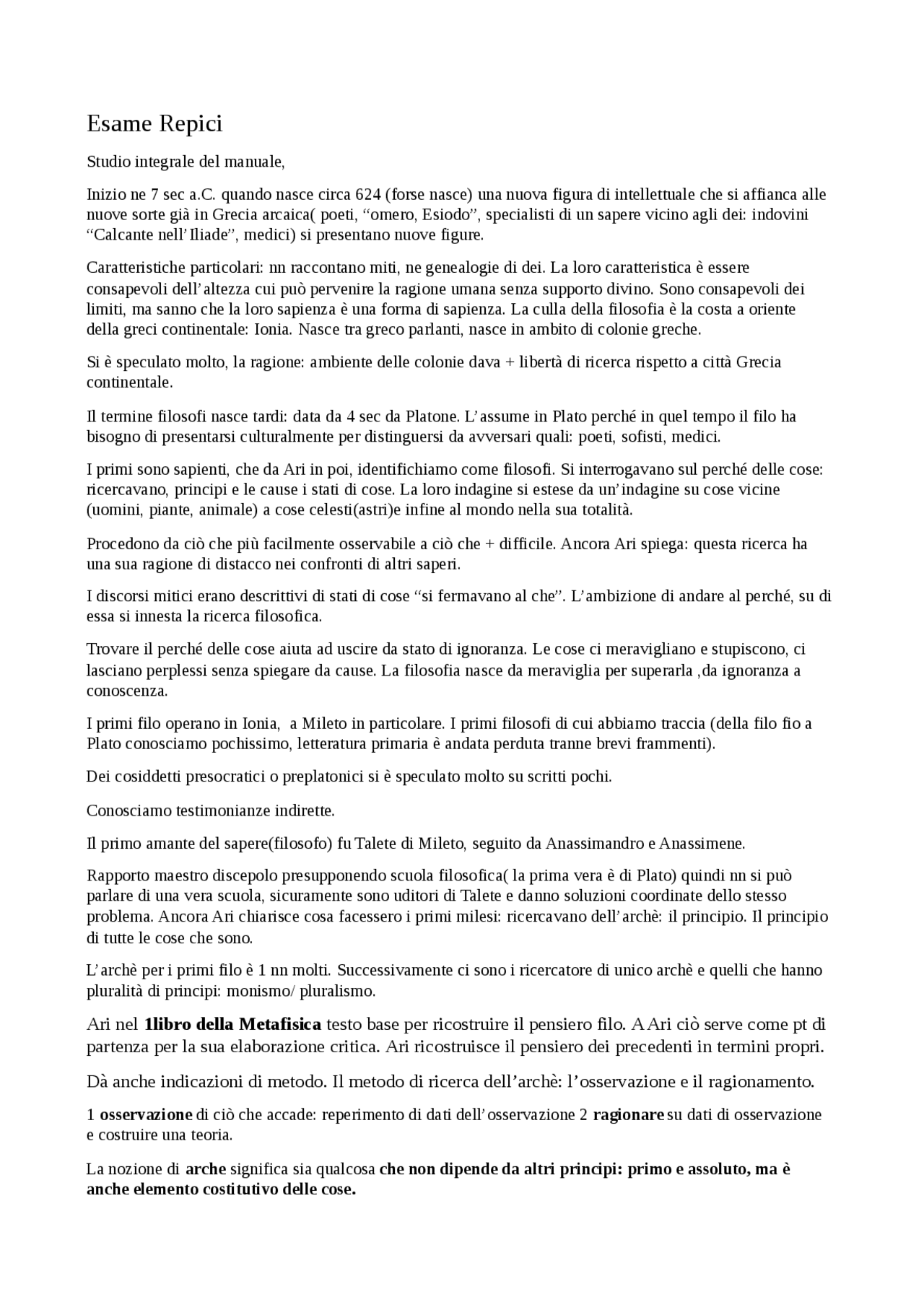 Filosofia antica dai presocratici a Plotino - Docsity