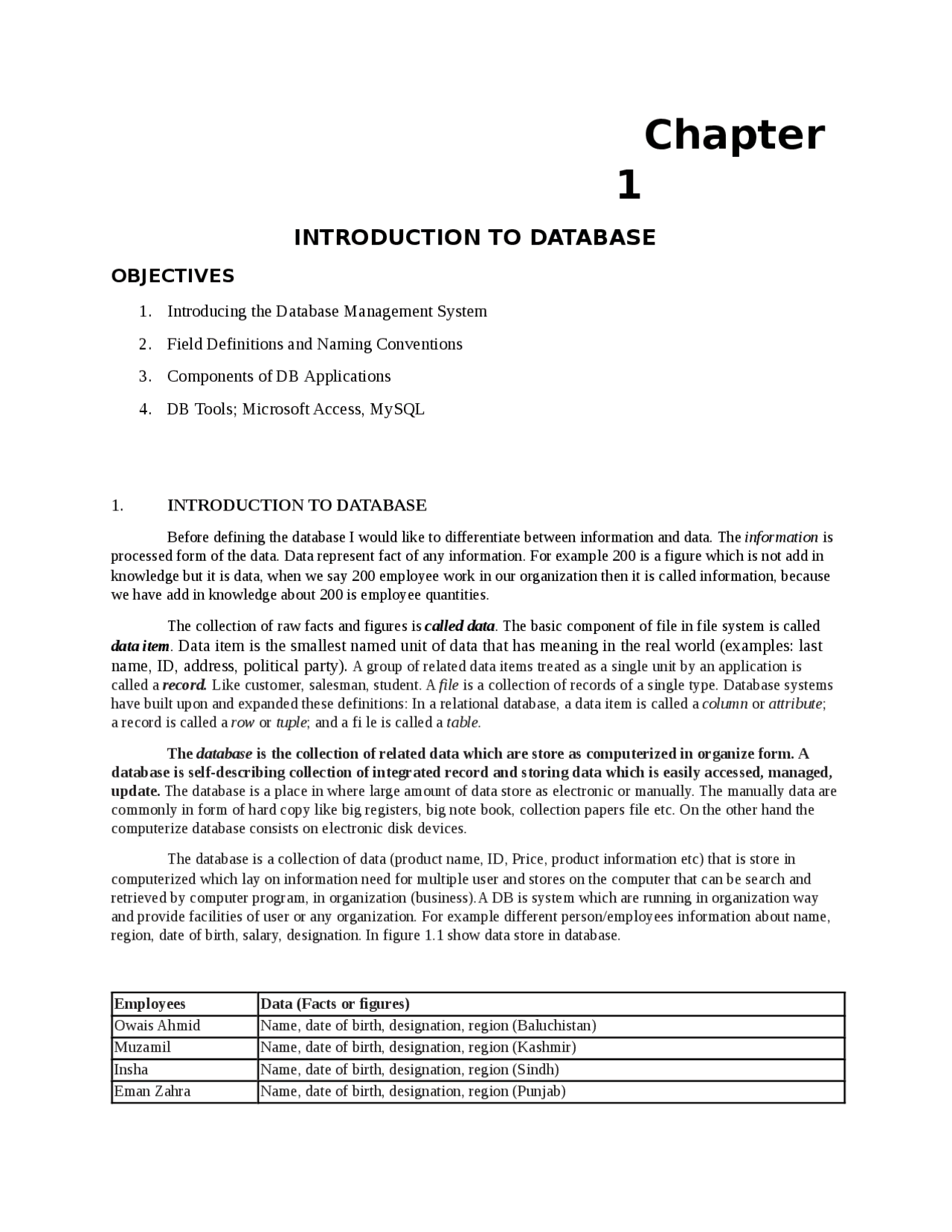 Introduction To Database Management Systems Concepts Components And Examples Lecture Notes