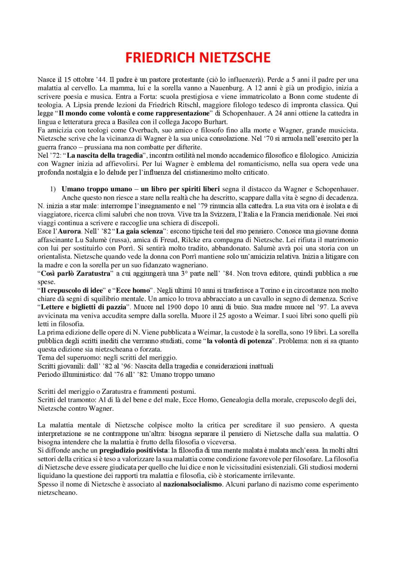 Appunti Su Friedrich Nietzsche Docsity
