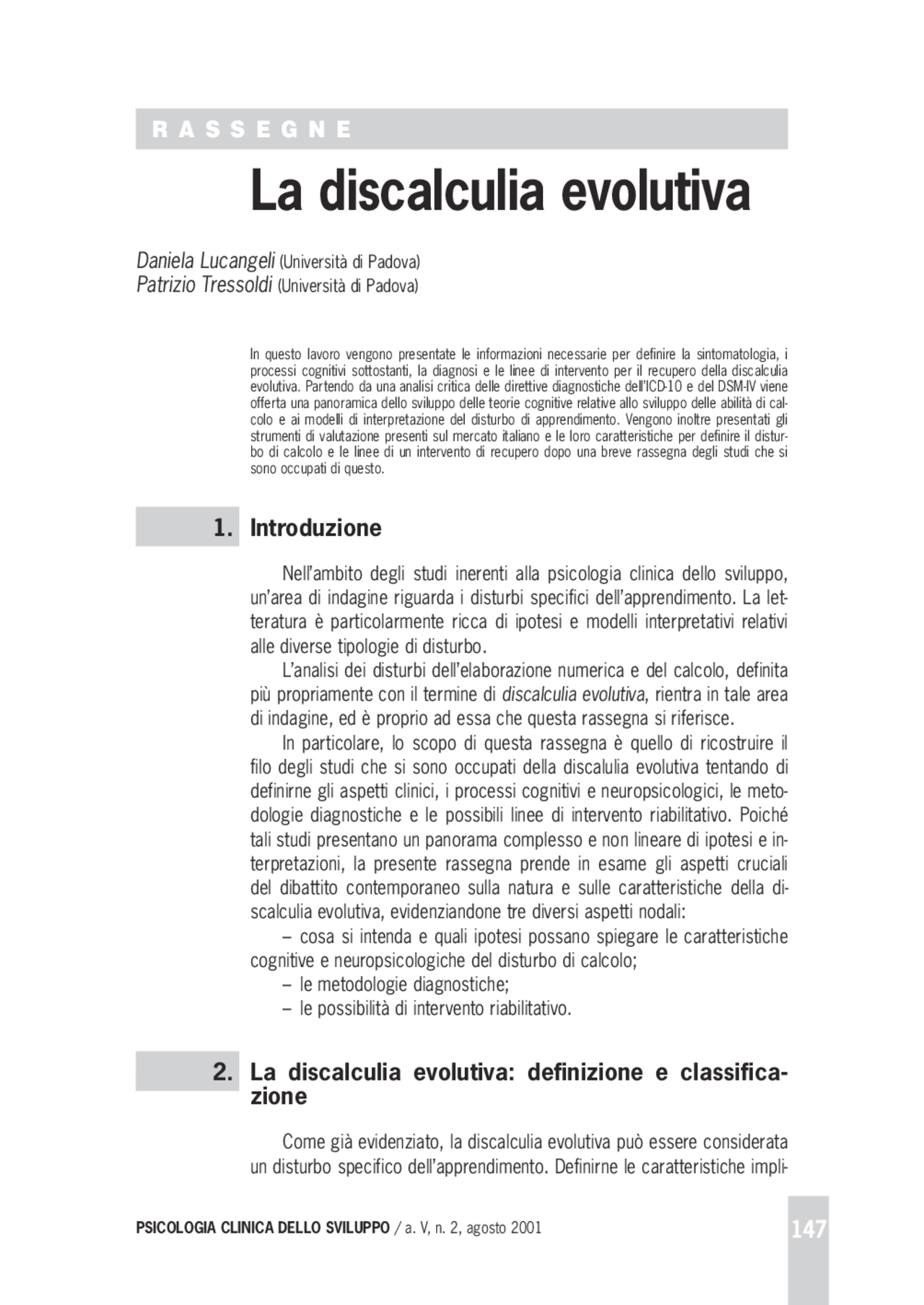Articolo Sulla Discalculia Evolutiva Docsity