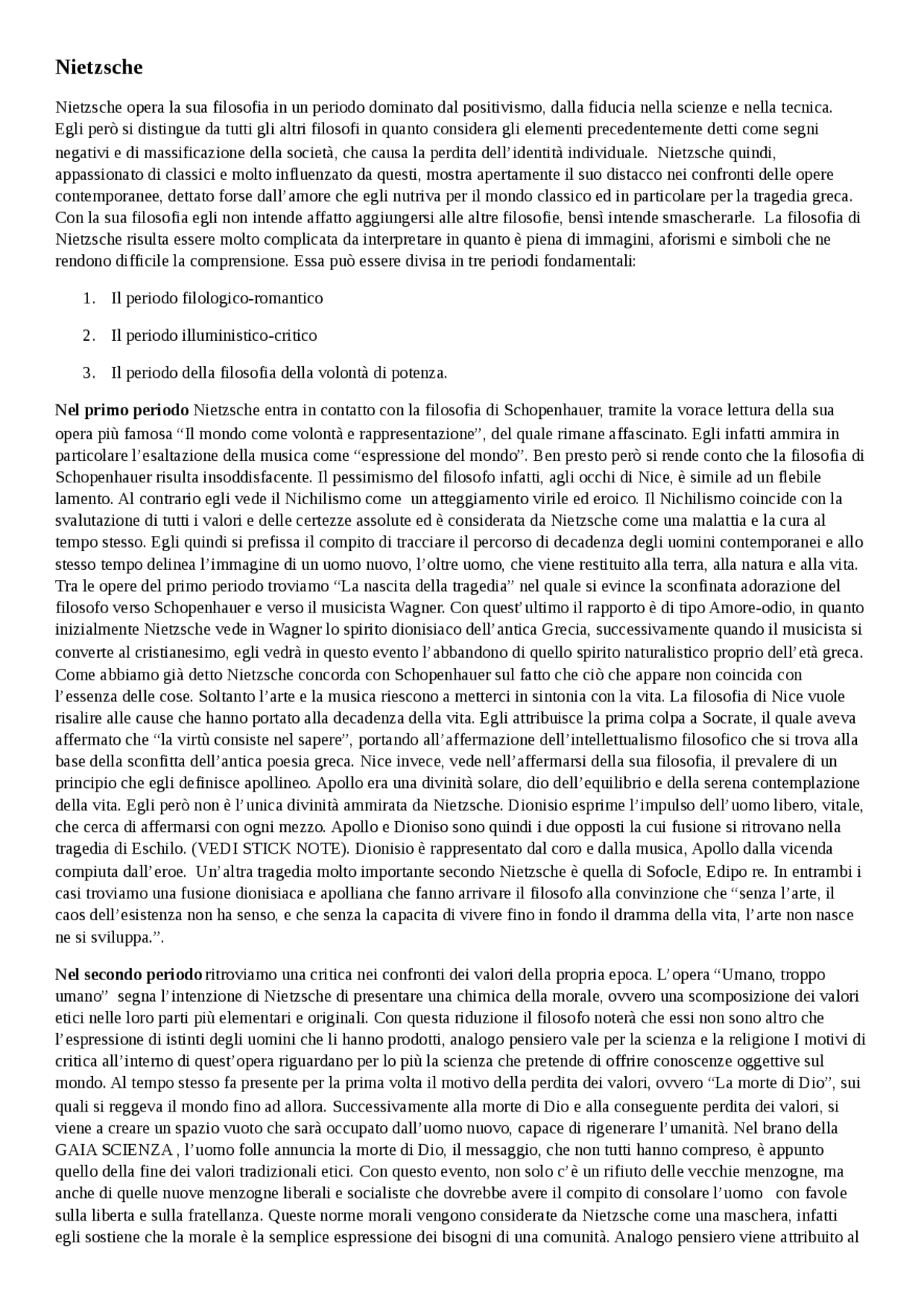 Sintesi Di Vita E Tre Momenti Di Friedrich Nietzsche Docsity