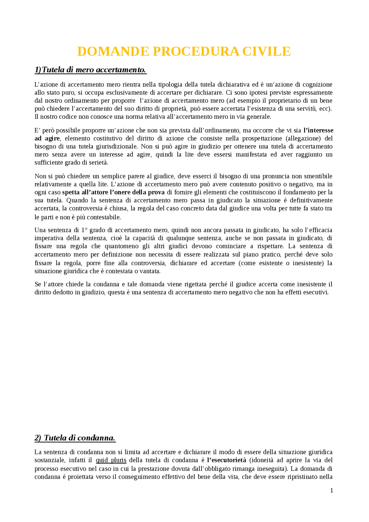 Domande E Risposte Procedura Civile Primo Modulo Docsity