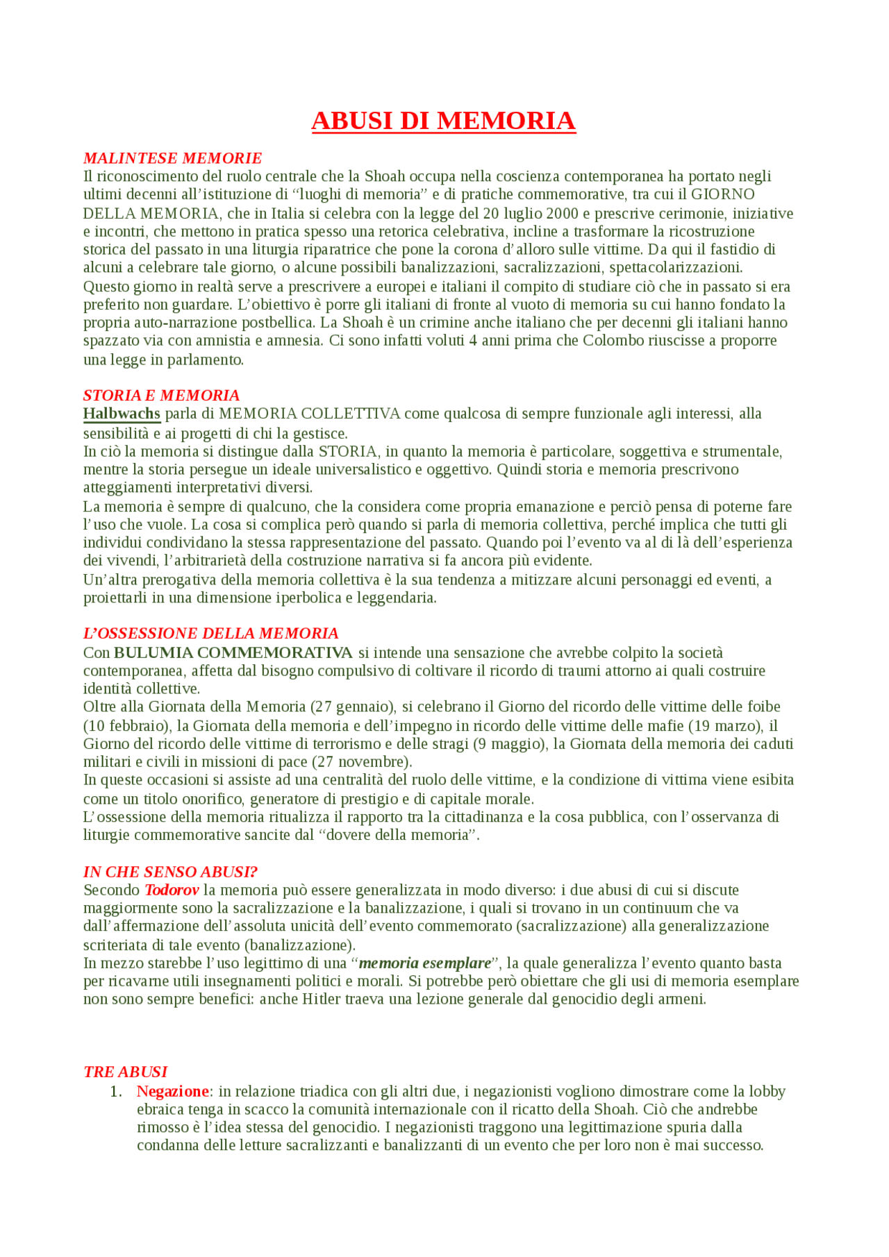 Riassunto Abusi Di Memoria Docsity