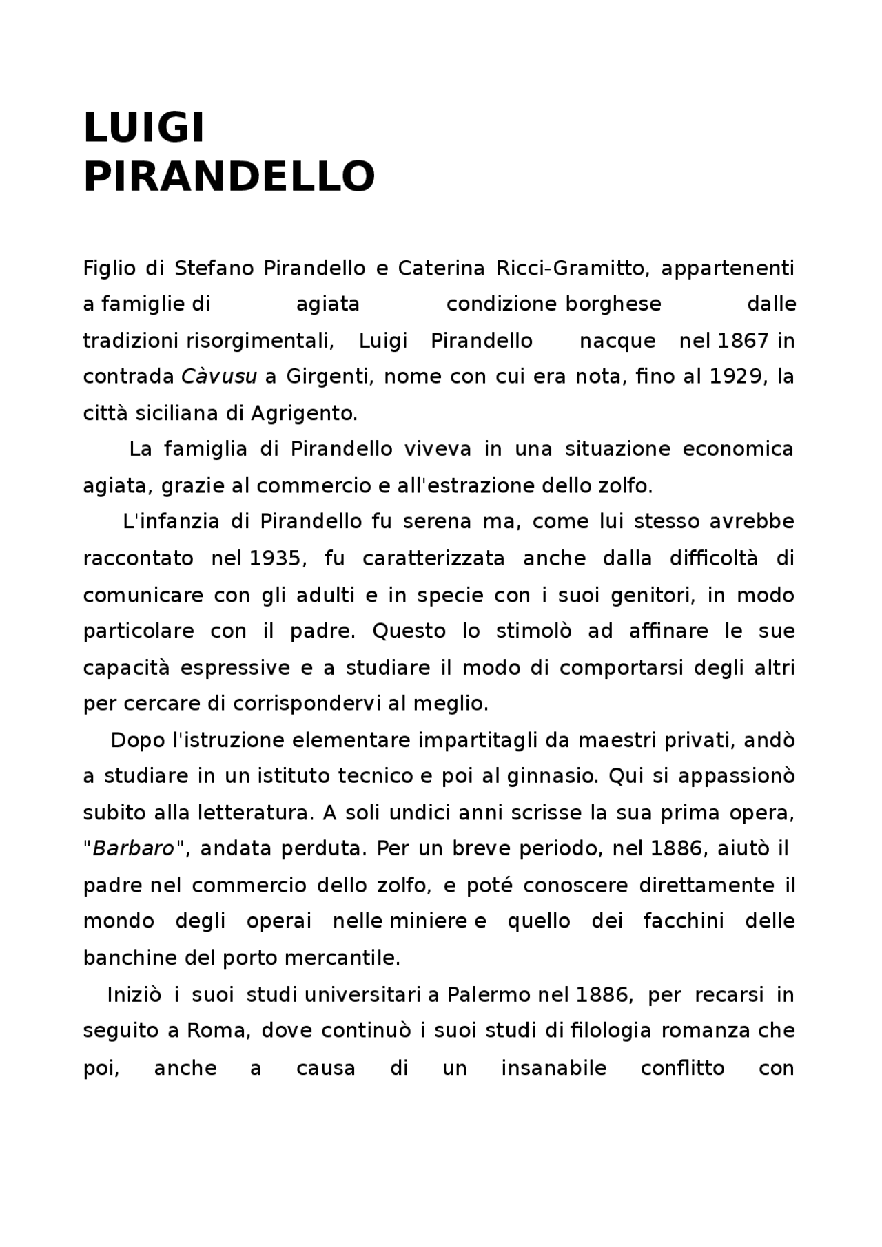 Pirandello Vita E Opere Docsity