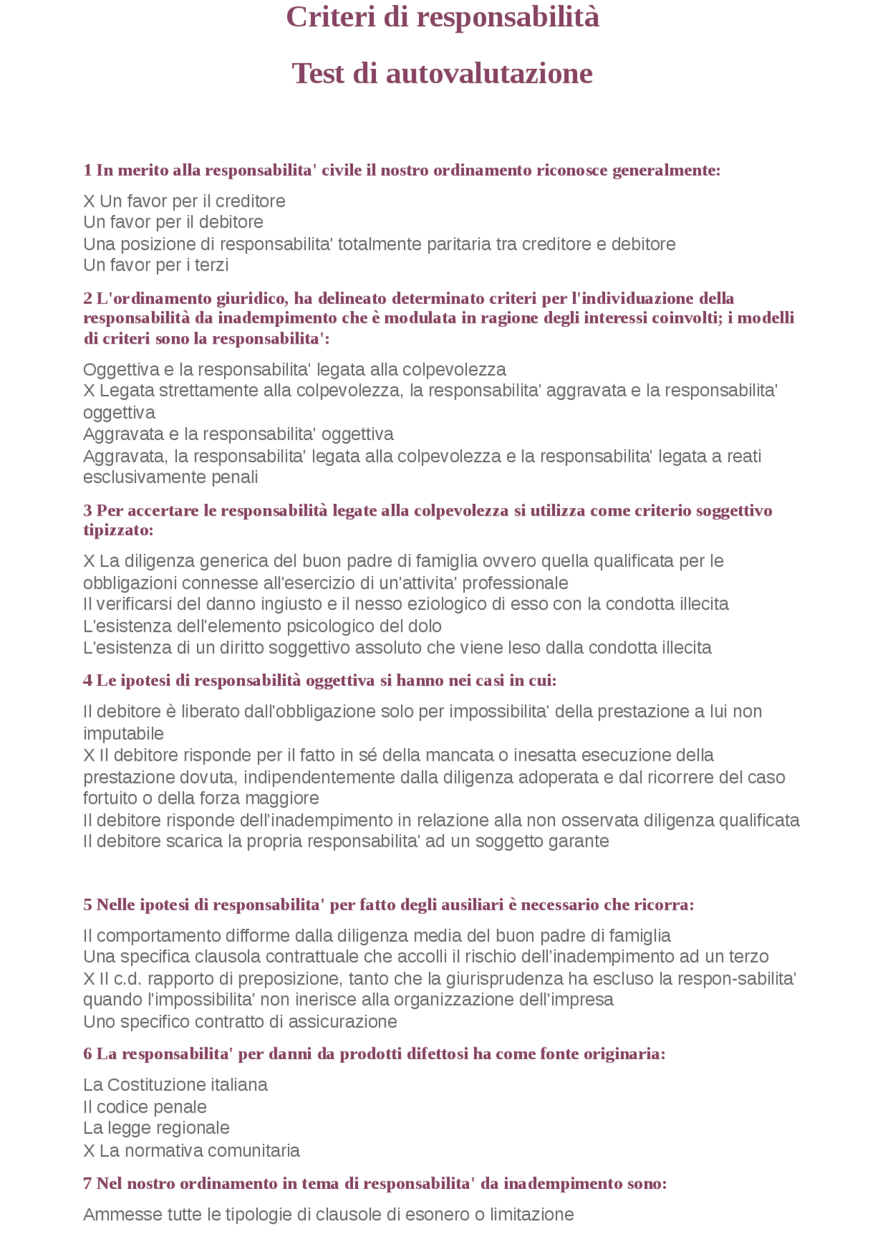Criteri Di Responsabilità Test Di Autovalutazione Di Diritto Civile