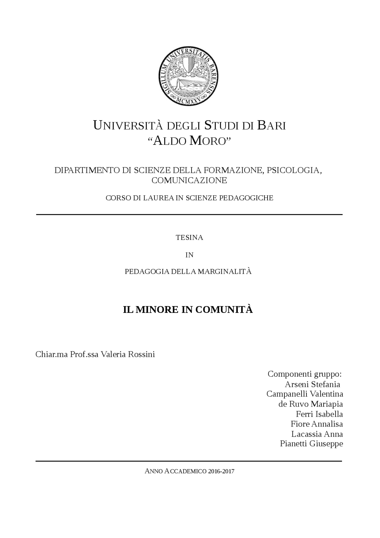 Il Minore In Comunità Docsity