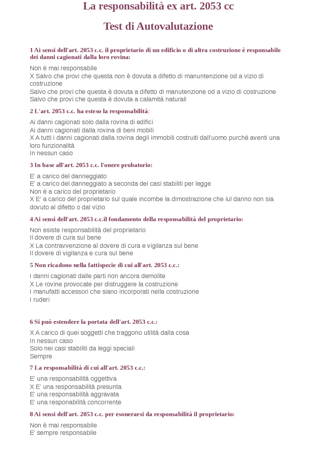 Test Completo Diritto Civile Giurisprudenza Unipegaso Docsity
