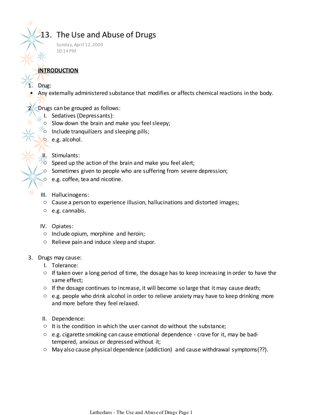 Use And Miss Use Of Drug Docsity