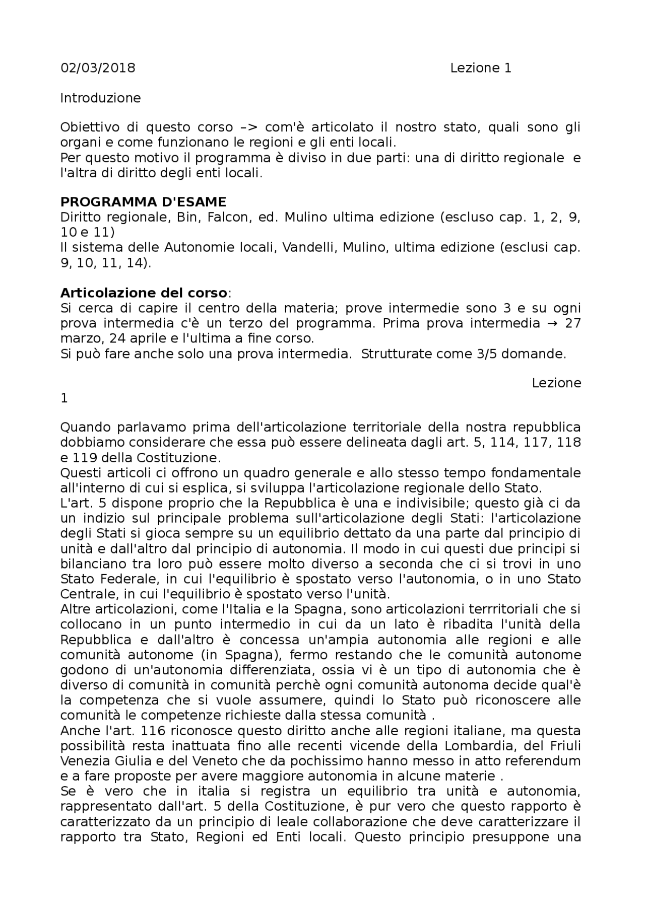 Sbobinature Diritto Regionale E Degli Enti Locali Docsity
