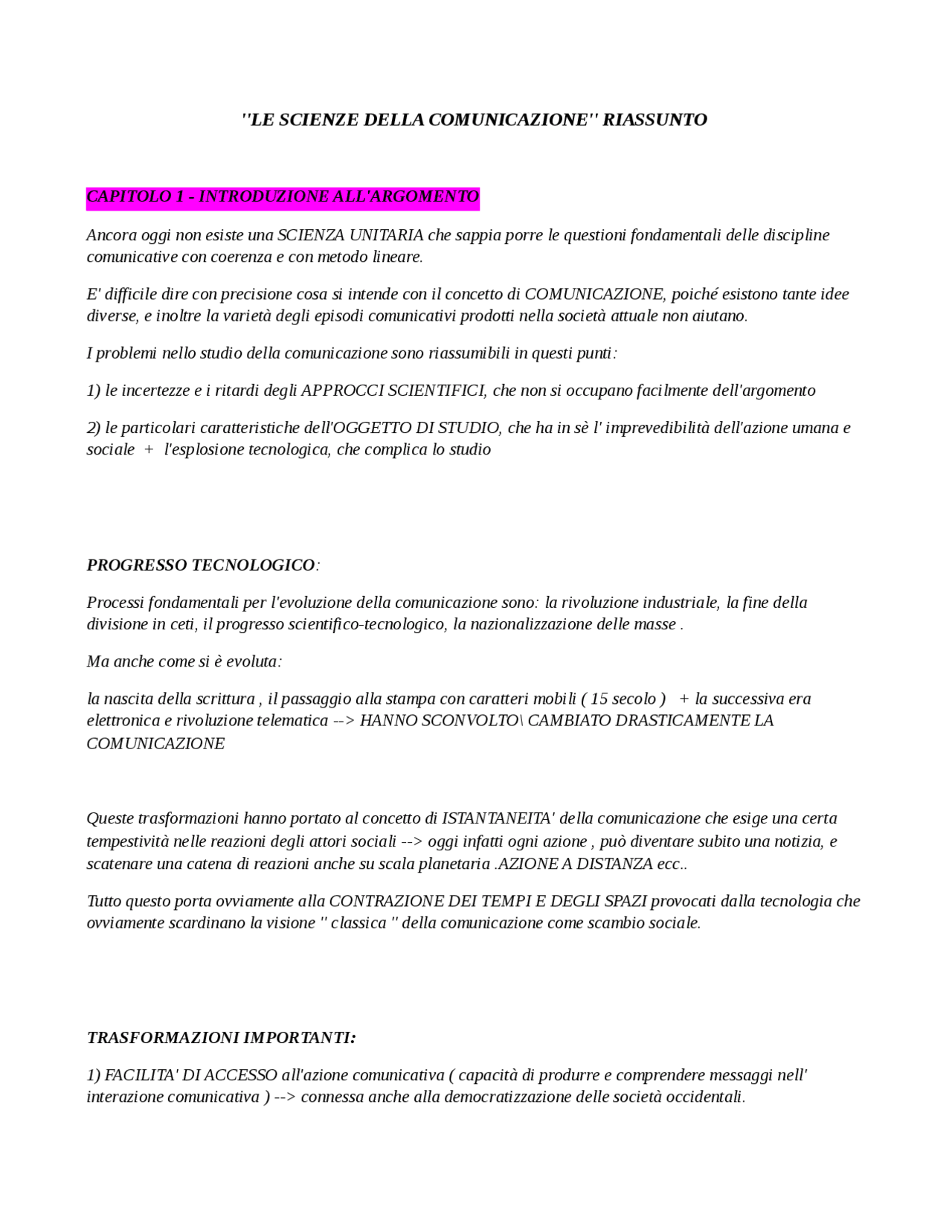 Le Scienze Della Comunicazione Docsity