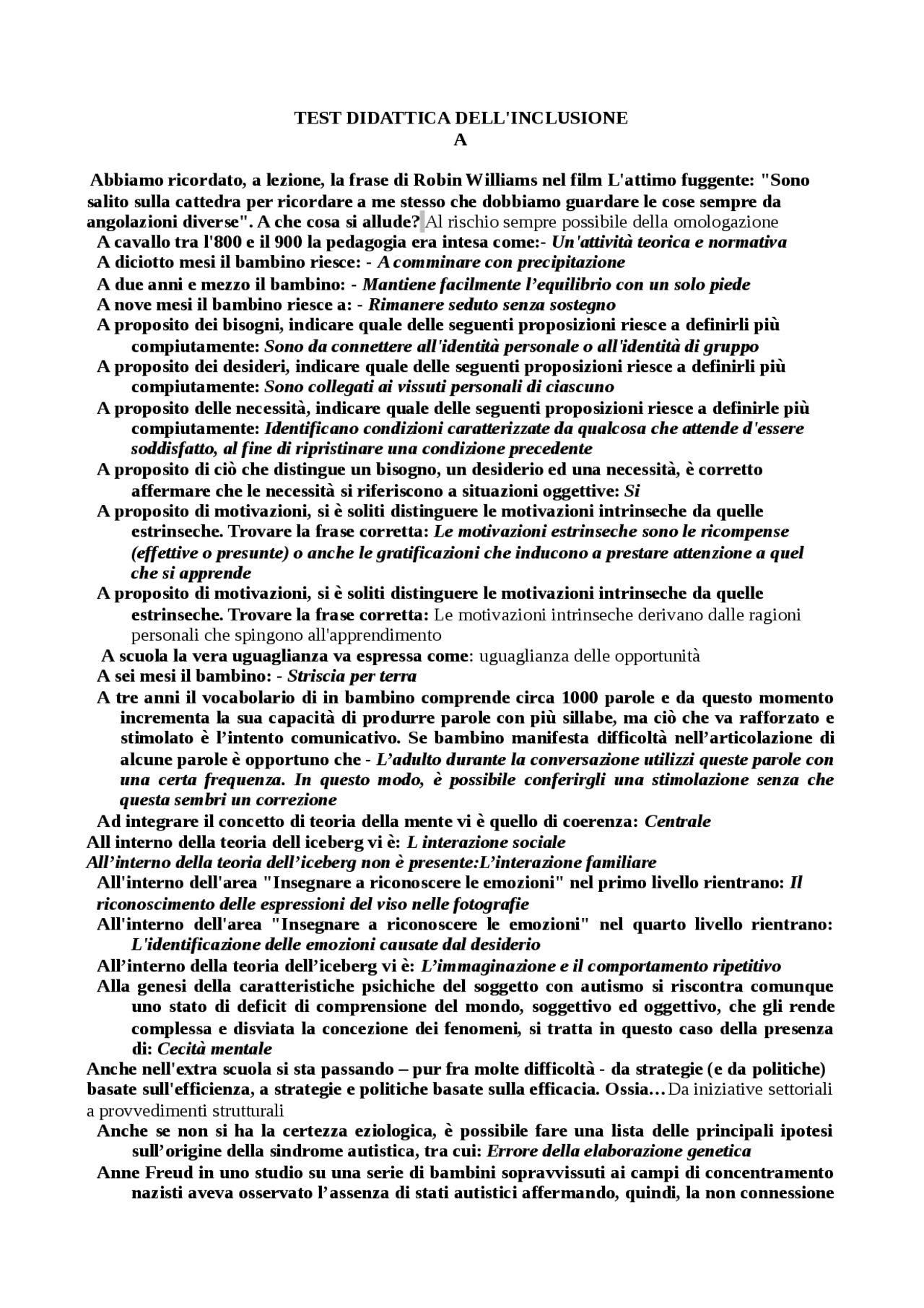 Risposte Didattica Dellinclusione Pegasp Docsity