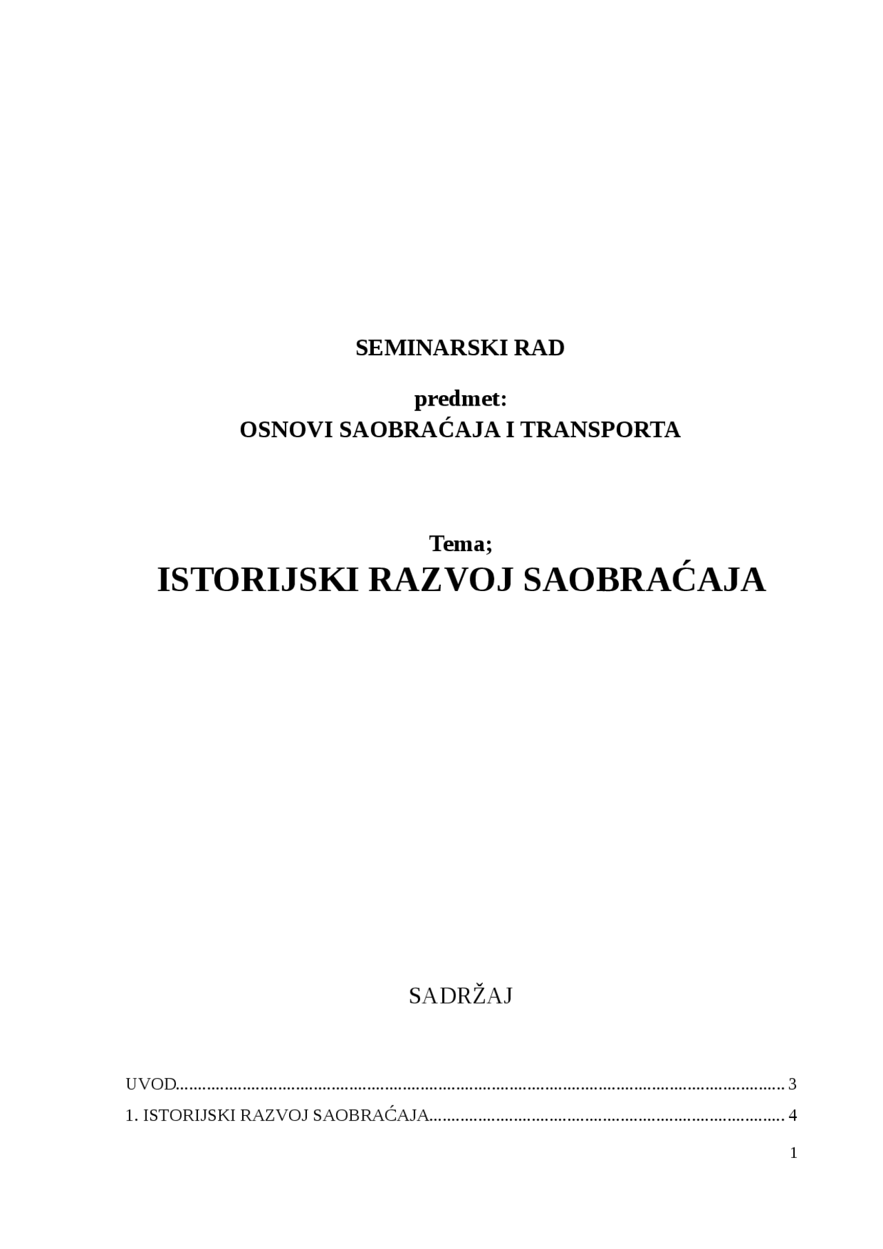 Istorijski Razvoj Saobracaja Esej Predlog Ekonomika Saobraćaja Docsity