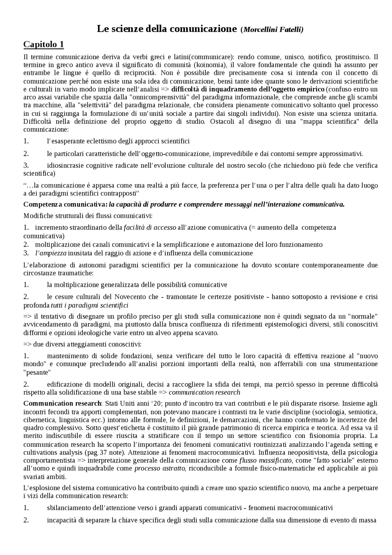 Scienze Della Comunicazione Morcellini Fatelli Docsity