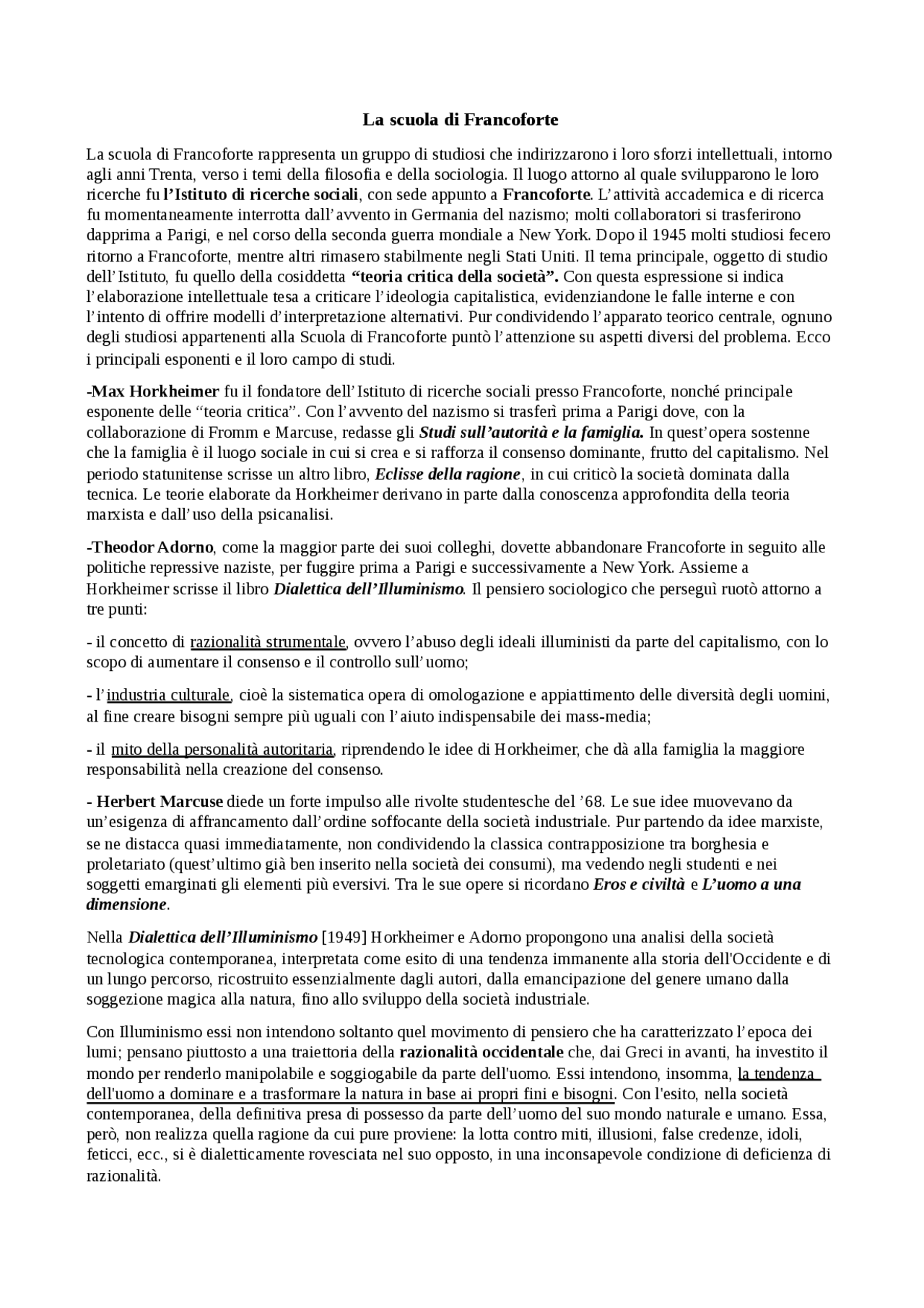 La Scuola Di Francoforte Docsity