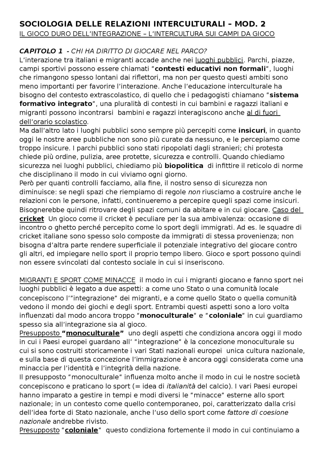 Il Gioco Duro Dellintegrazione Docsity