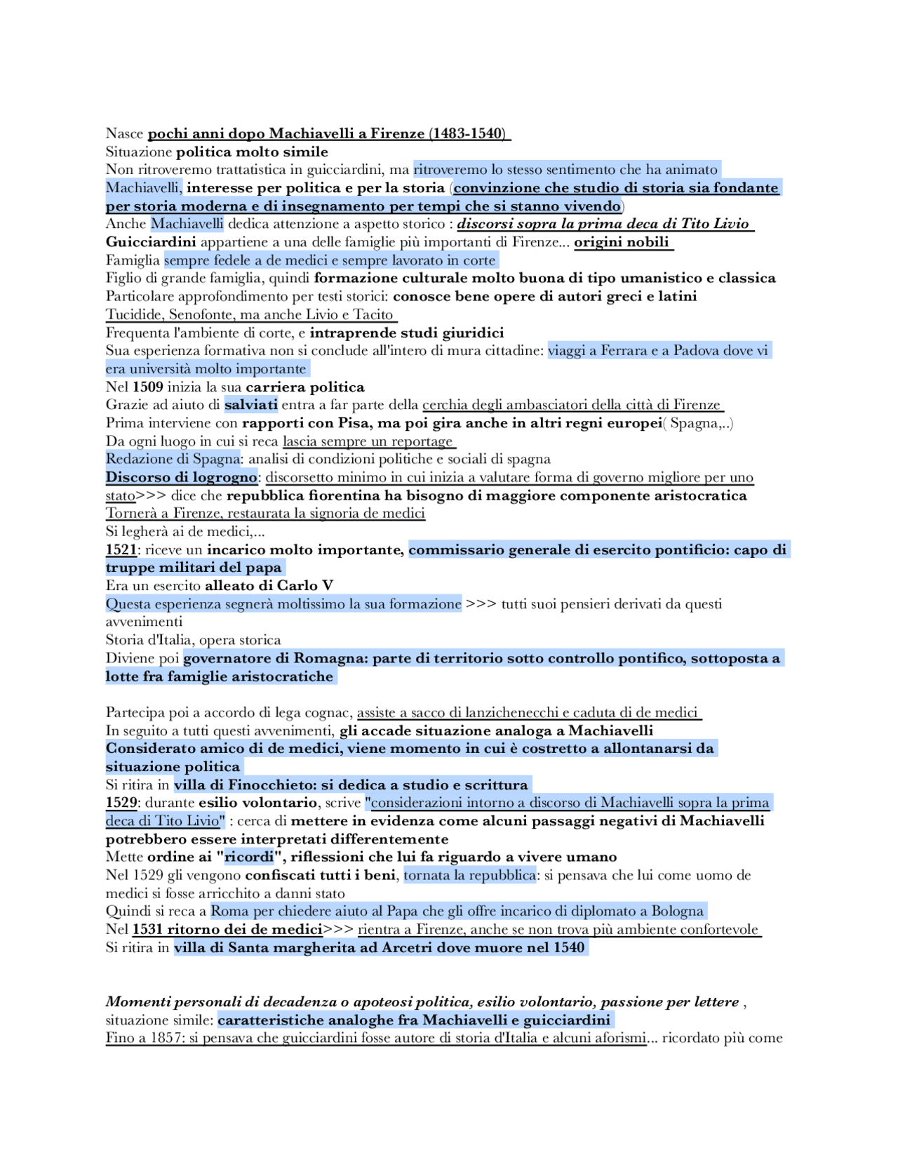 Francesco Guicciardini Appunti Di Italiano Docsity