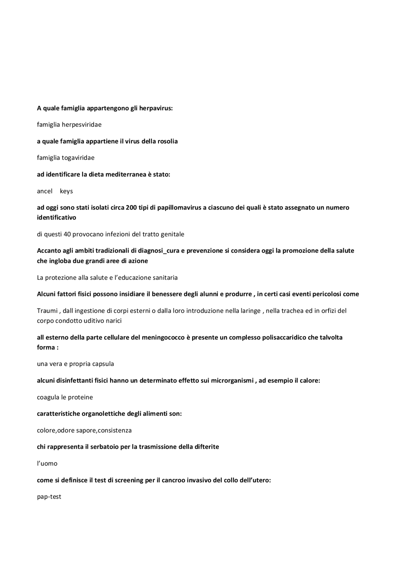 Test Igiene Applicata Class Form Scienze Motorie L22 Docsity