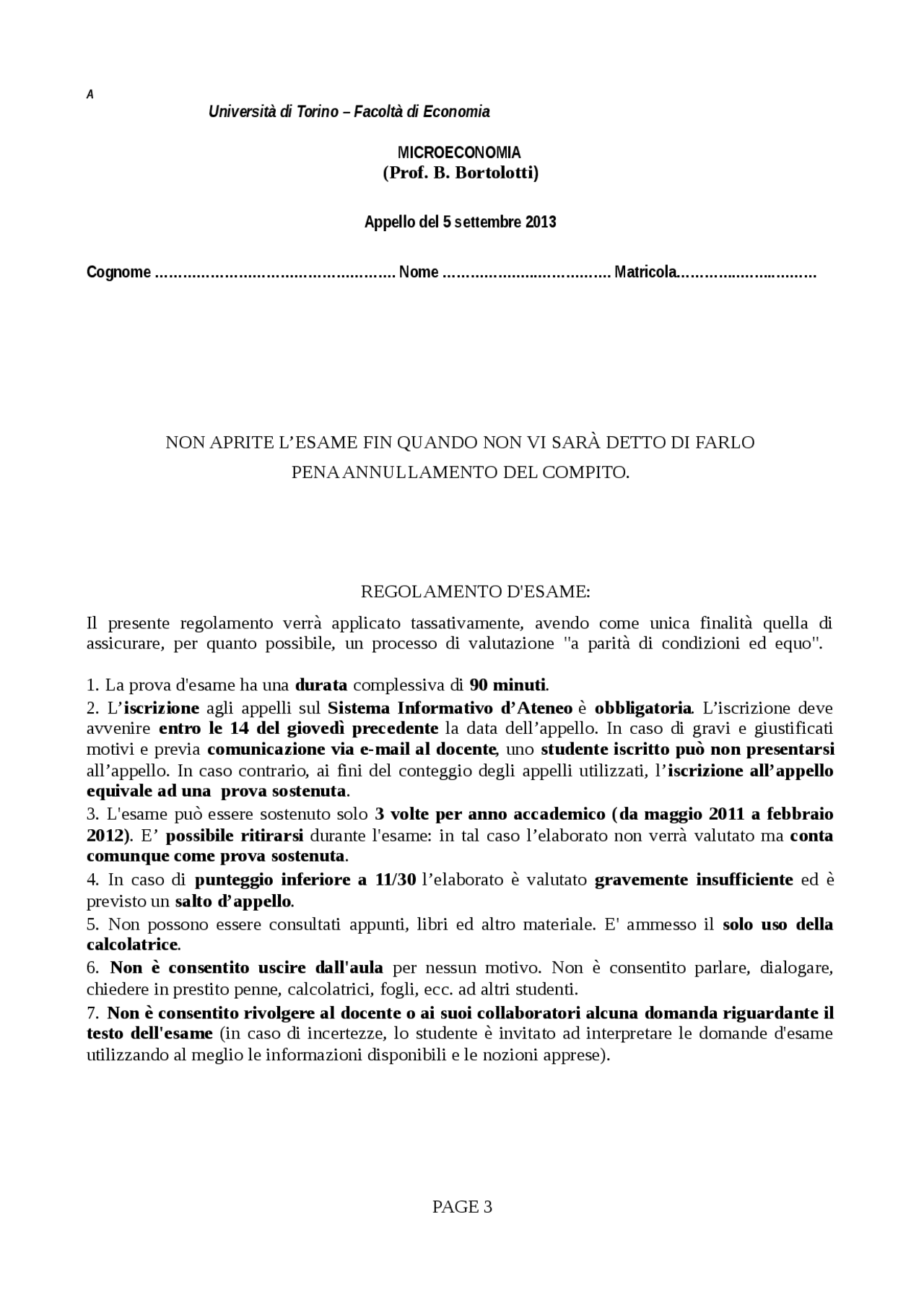Esame Microeconomia Primo Anno Docsity