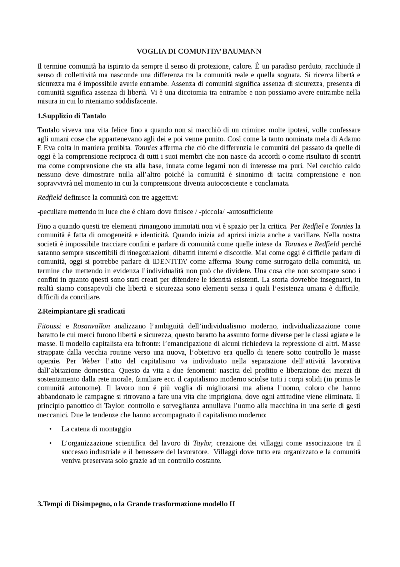 Voglia Di Comunità Di Bauman Docsity