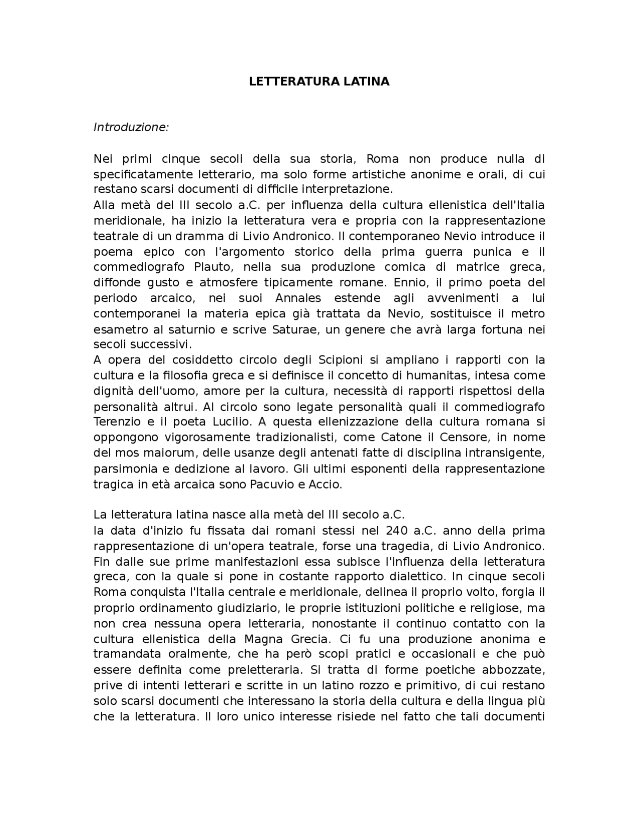 Riassunto Letteratura Latina Docsity
