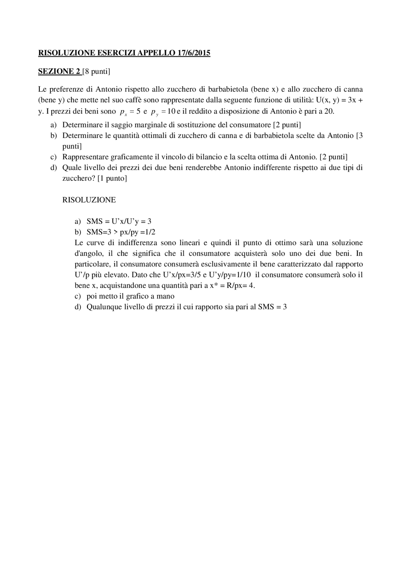 Esame Microeconomia Primo Anno Docsity