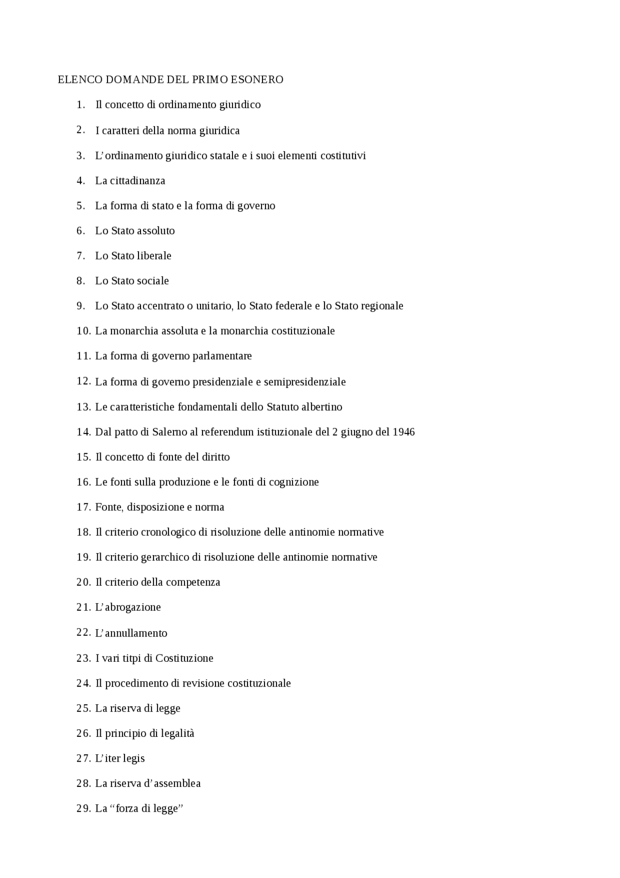 DOMANDE ESAME DIRITTO PUBBLICO - Docsity