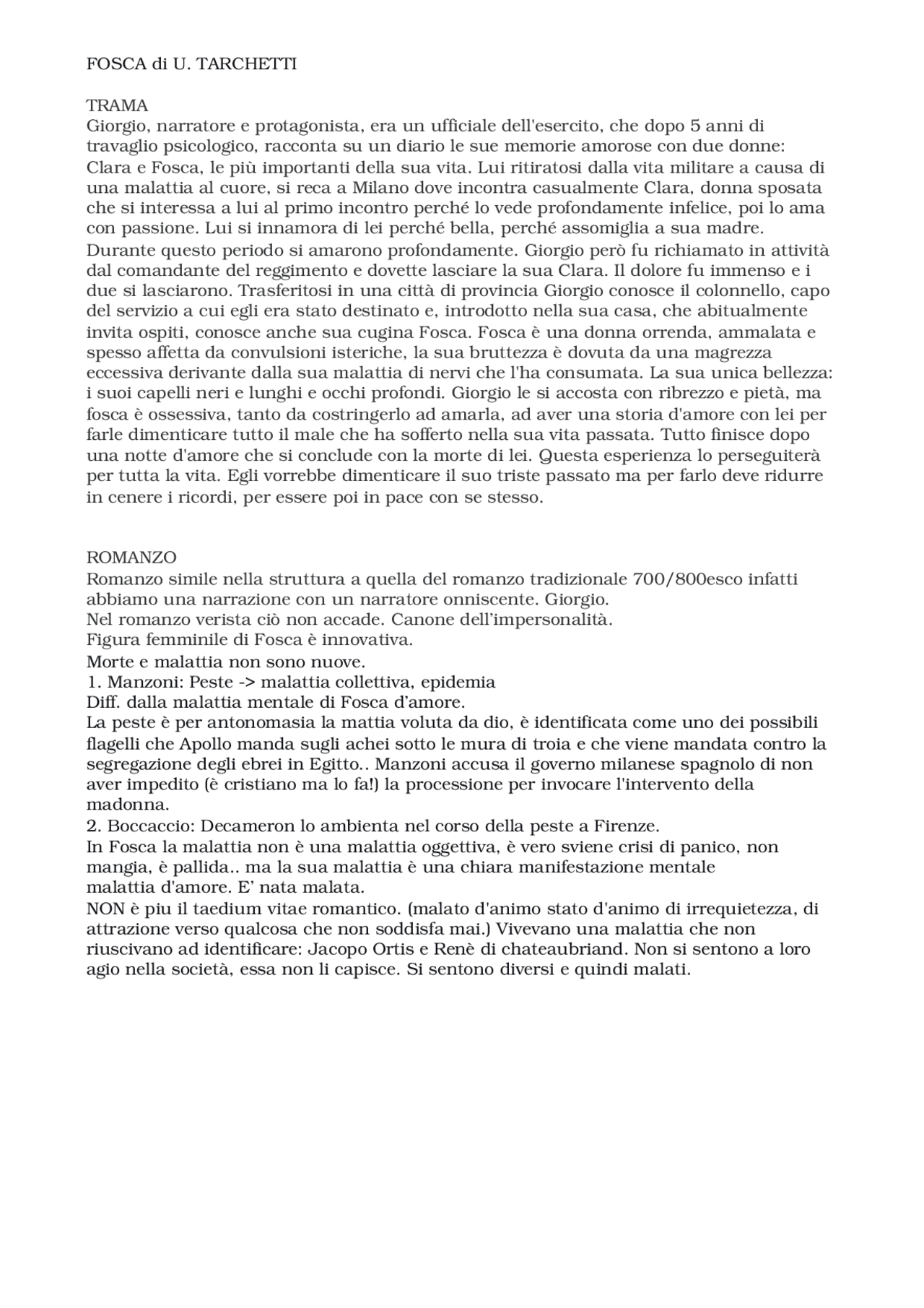Riassunto Di Fosca Di Ugo Tarchetti Schemi E Mappe Concettuali Di