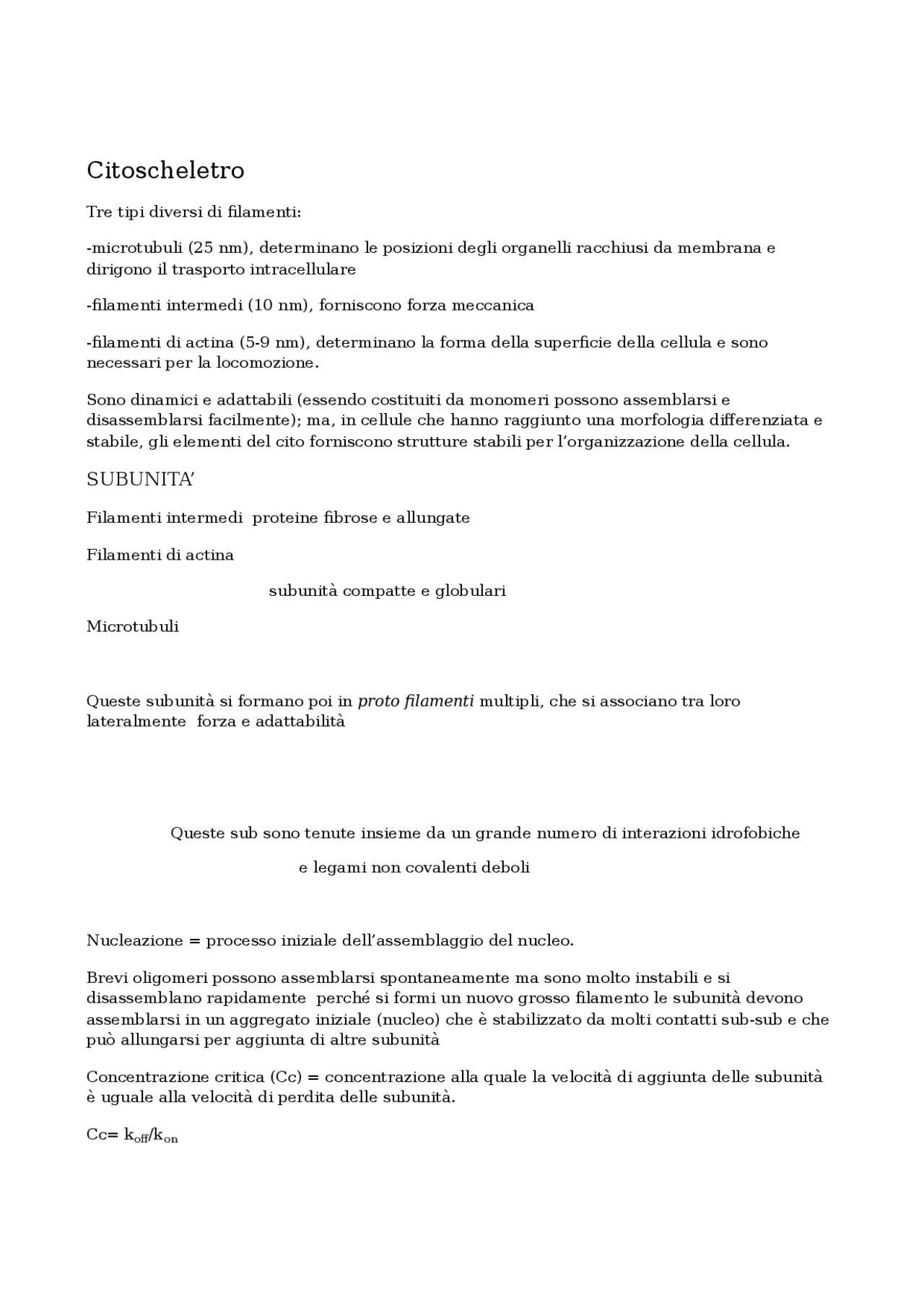 Descrizione Del Citoscheletro Docsity