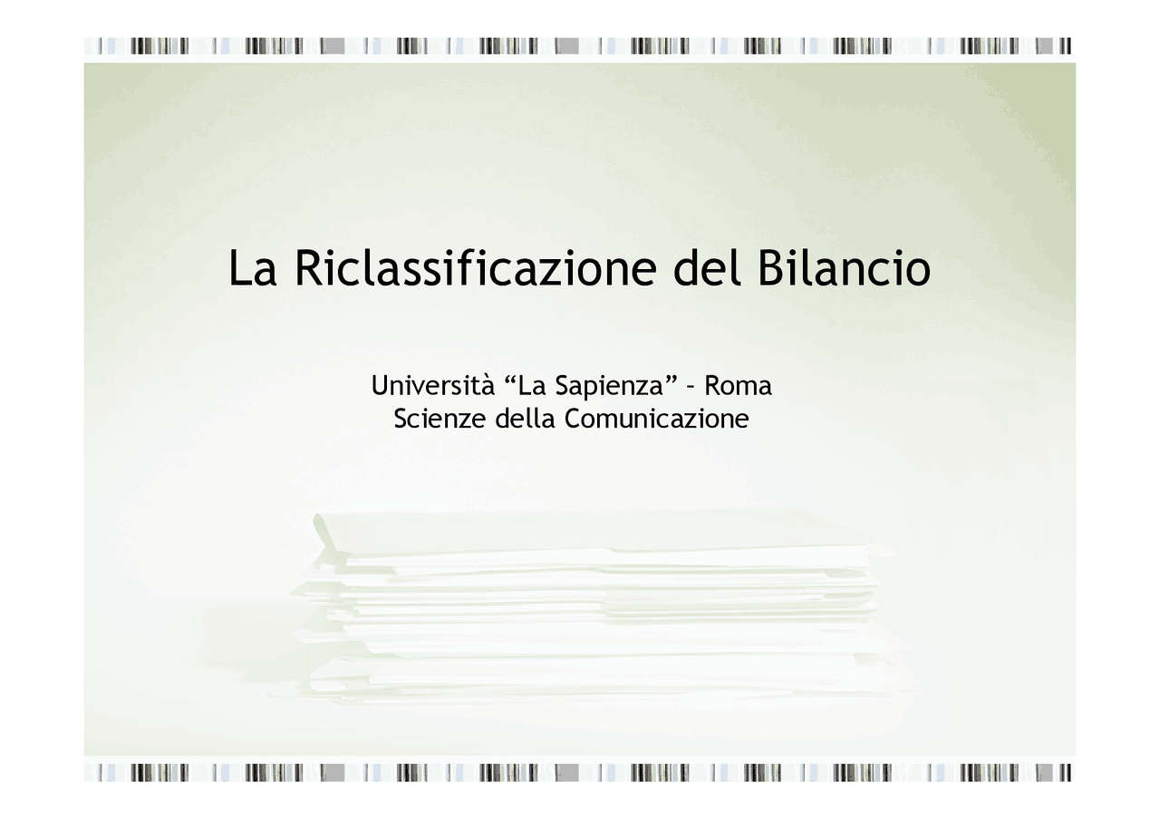 Schema sulla riclassificazione bilancio - Docsity