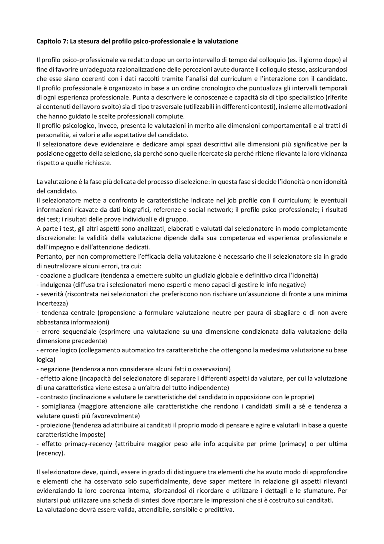 La Selezione Del Personale Riassunto Cap 7 8 9 Docsity