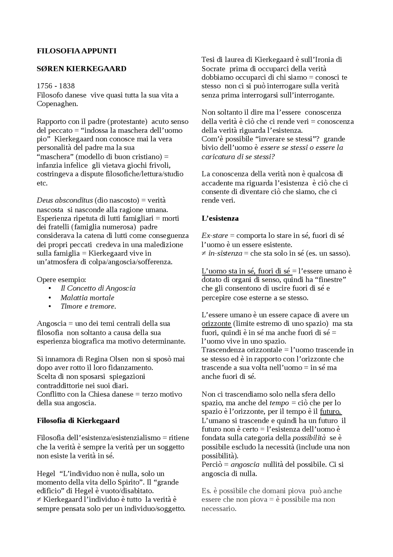Appunti Di SØren Kierkegaard Filosofia Liceo Docsity