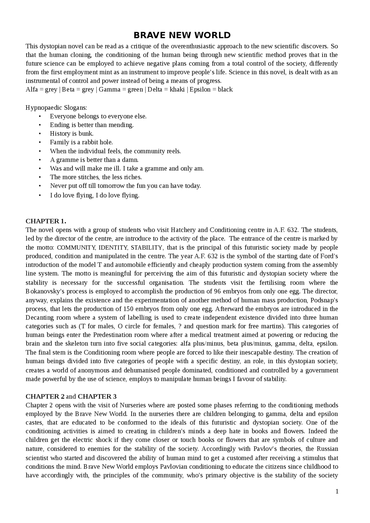 Brave New World Analisi Libro Docsity