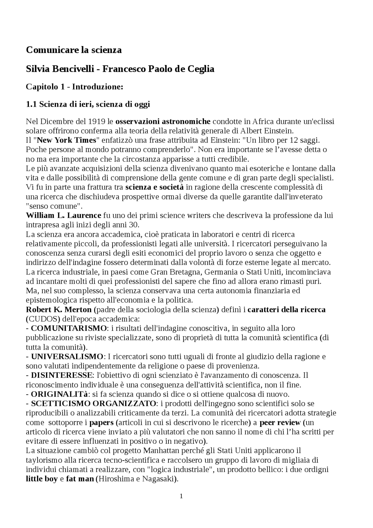 Comunicare La Scienza Docsity