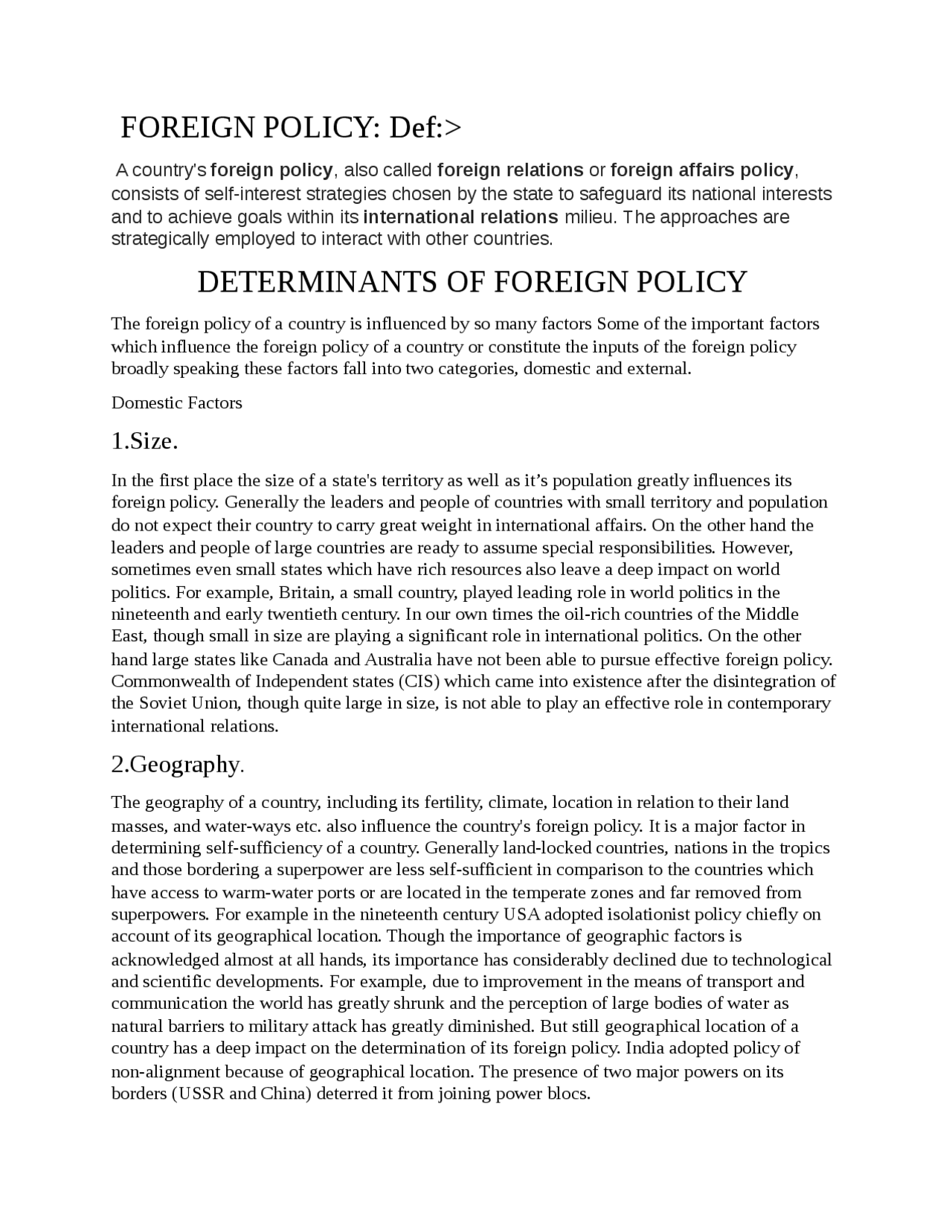 Foreign policy and its determinant | Study notes International ...
