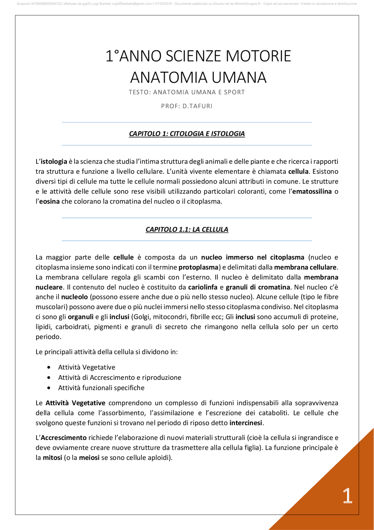 Riassunto Di Anatomia Docsity