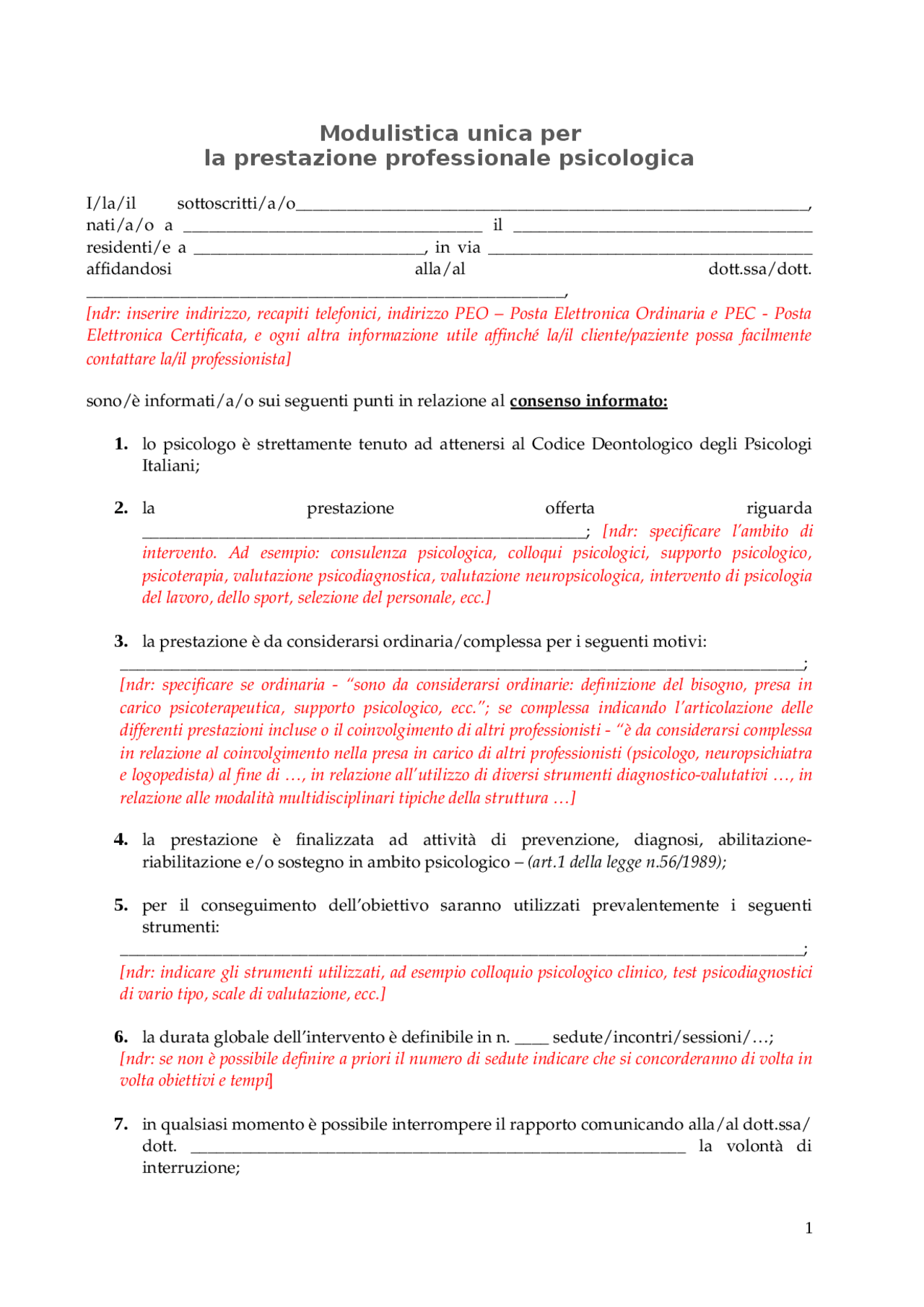 Modello Psico Abilitazione Docsity