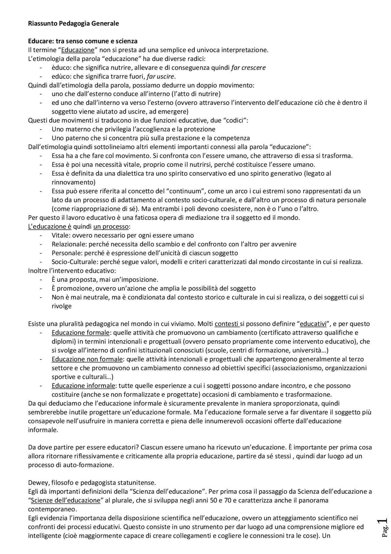 Pedagogia Generale Riassunto Docsity
