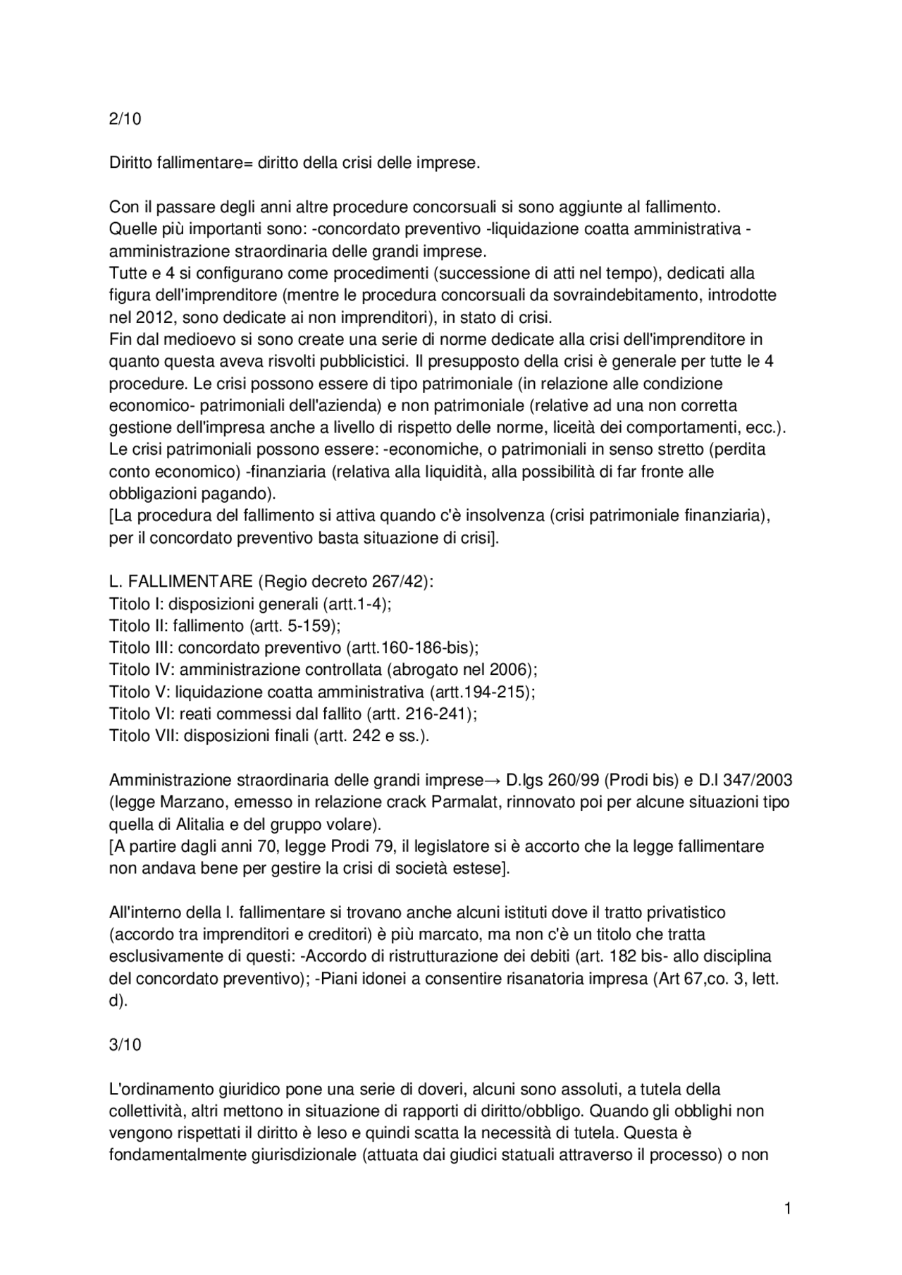 Appunti Diritto Fallimentare Docsity