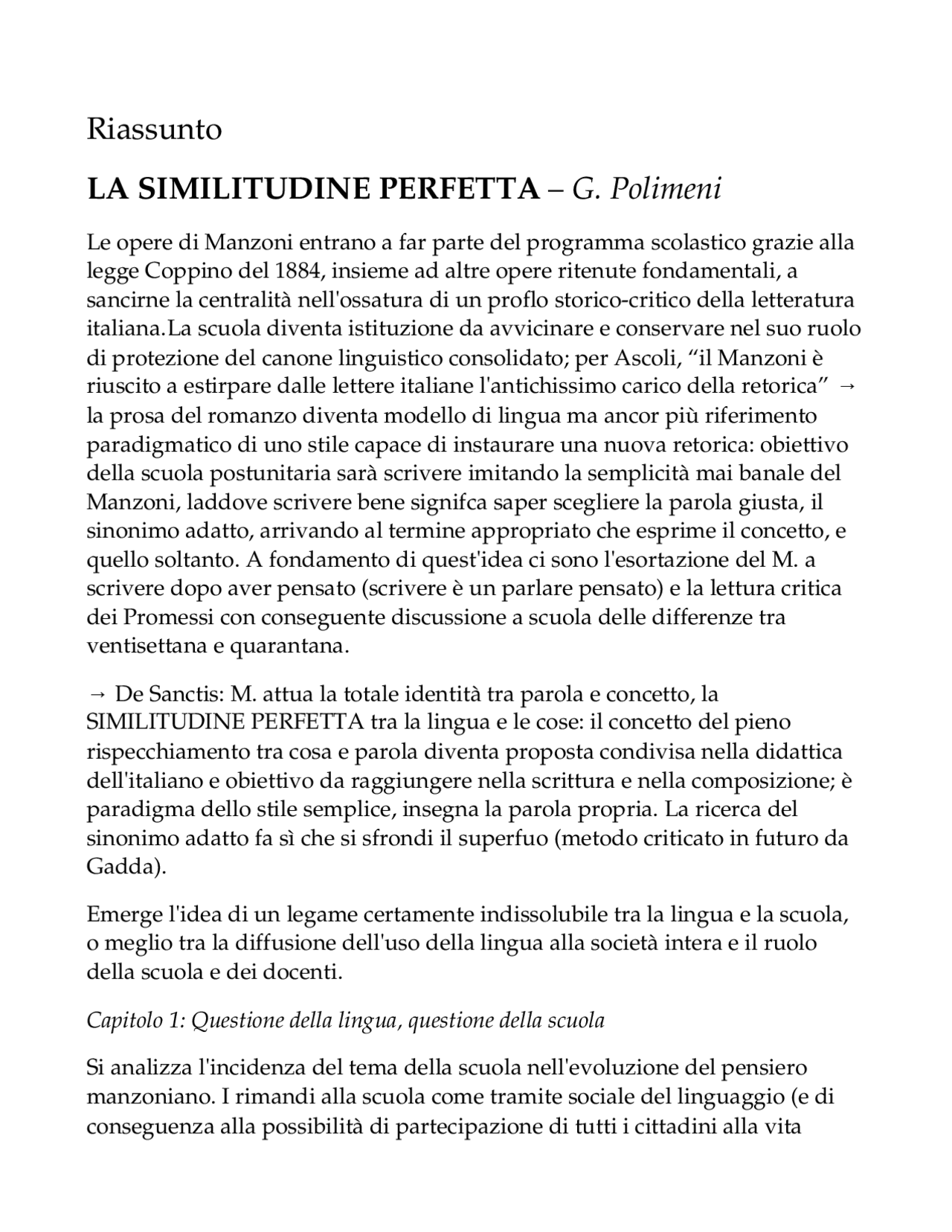 Riassunto la similitudine perfetta - Docsity